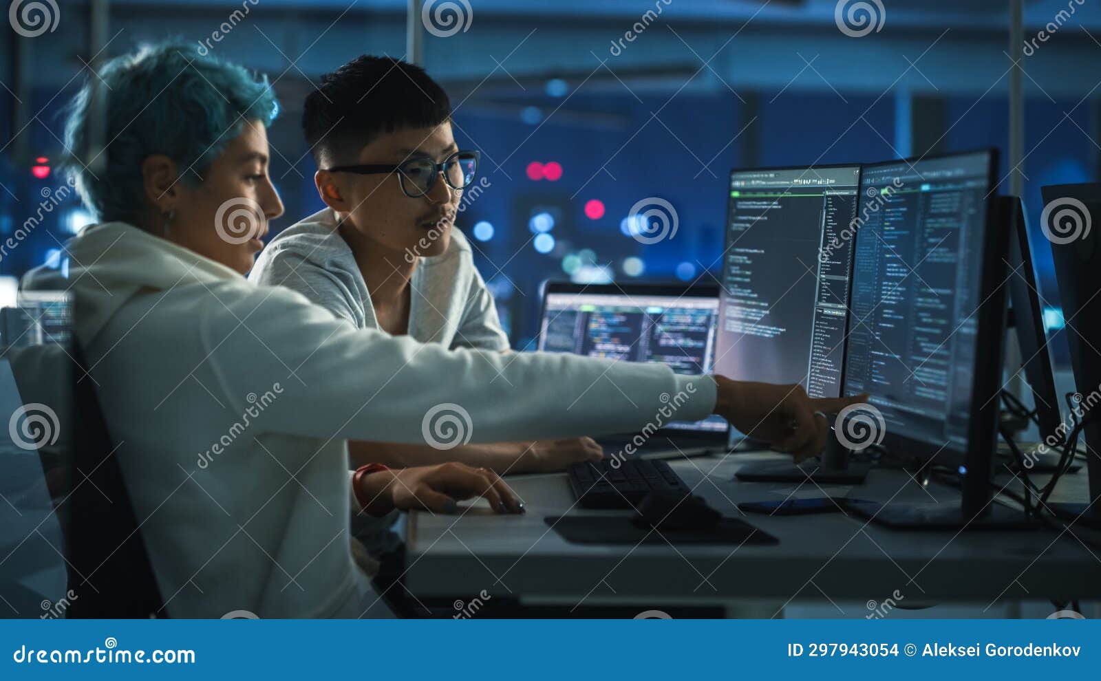 Teamwork in Diverse Office at Night: Project Manager Talks with ...