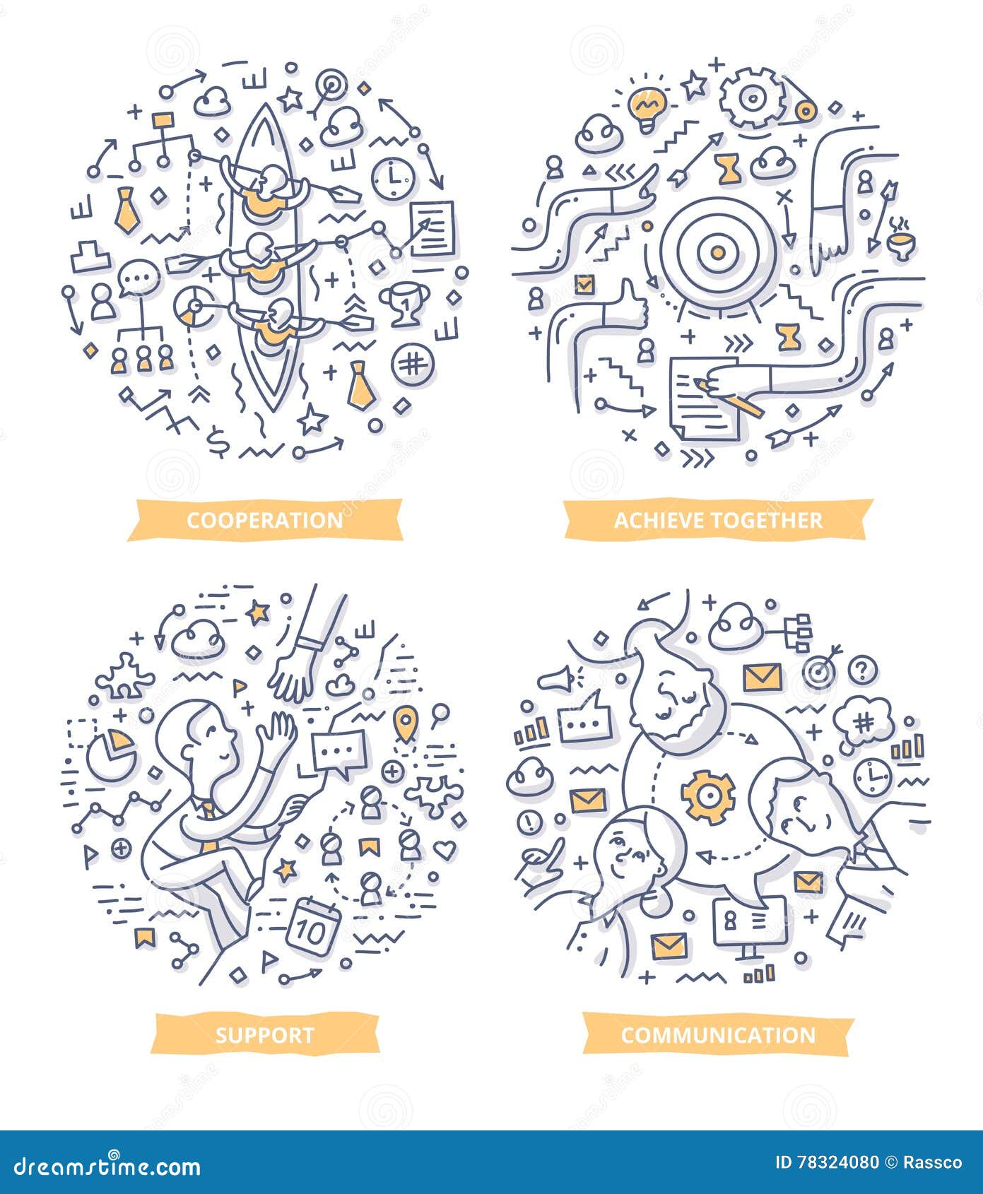 Teamwork Doodle Illustrations Stock Vector - Illustration of unity ...