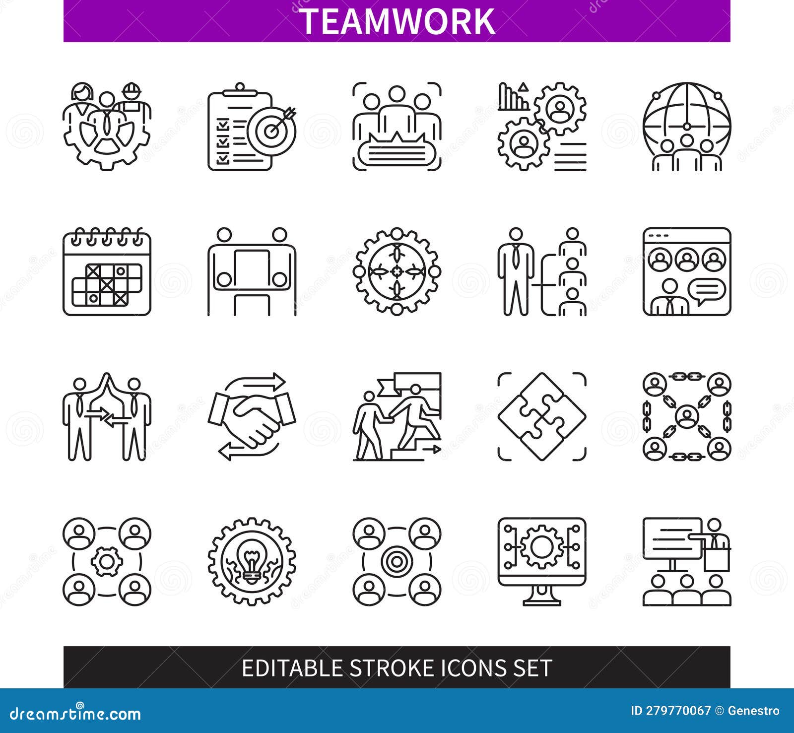 Teamwork Editable Line Icons, 100 Vector Set, Collection. Teamwork ...