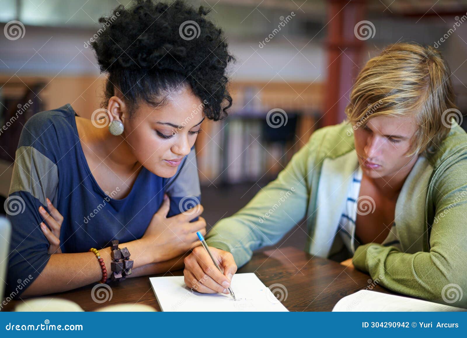 Teamwork, Education or Students Writing in Notes Studying for Exam or ...