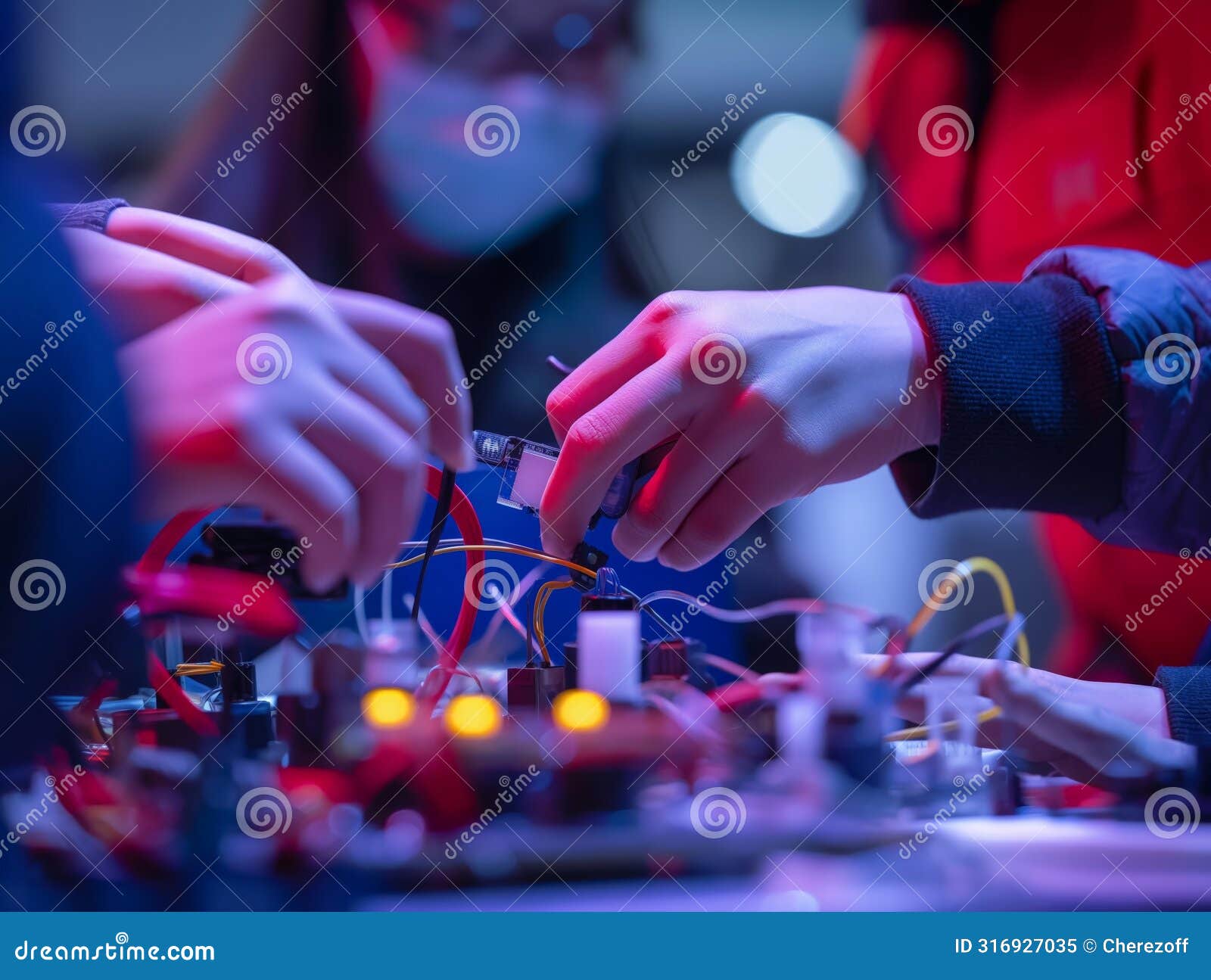 Teamwork in Electronics Workshop Stock Image - Image of creating ...