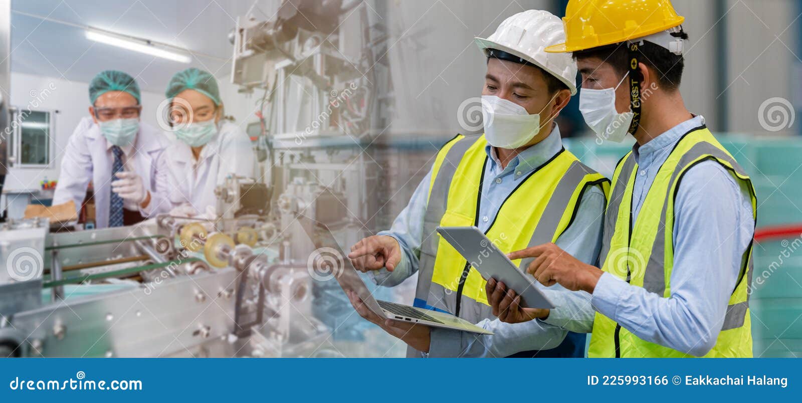 Teamwork Engineer in Uniform Wear Protection Mask Brainstorming with ...