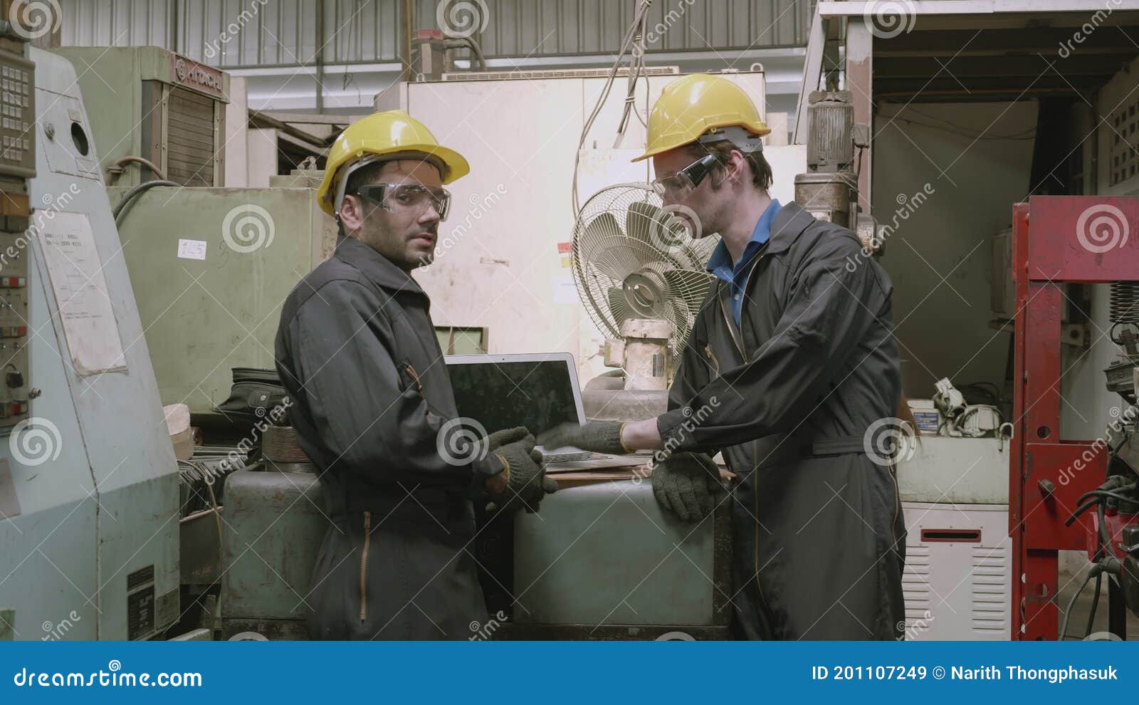 Teamwork Engineer Working and Talking with Friends in Factory ...