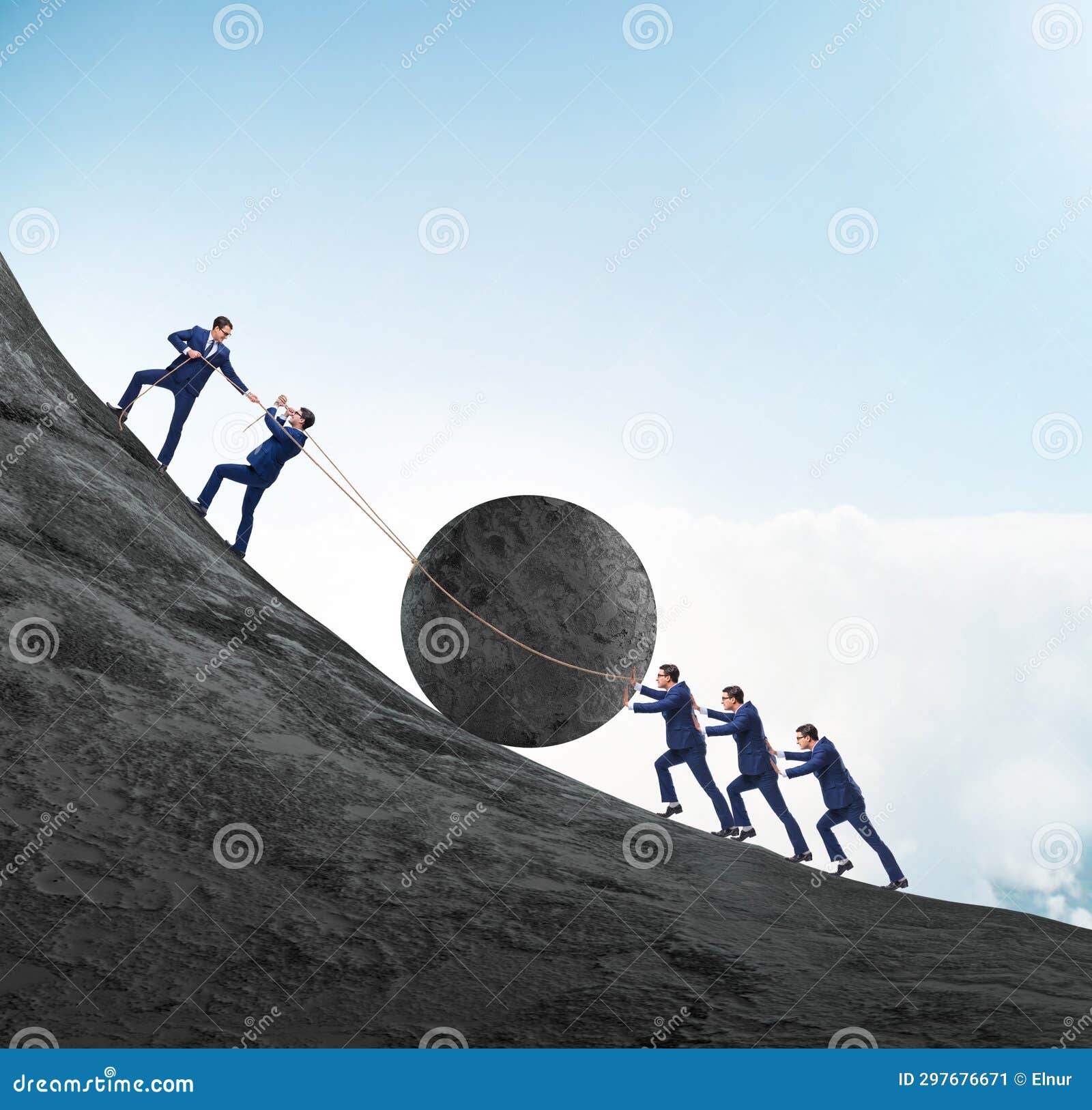 Teamwork Example with Business People Pushing Stone To Top Stock Image ...
