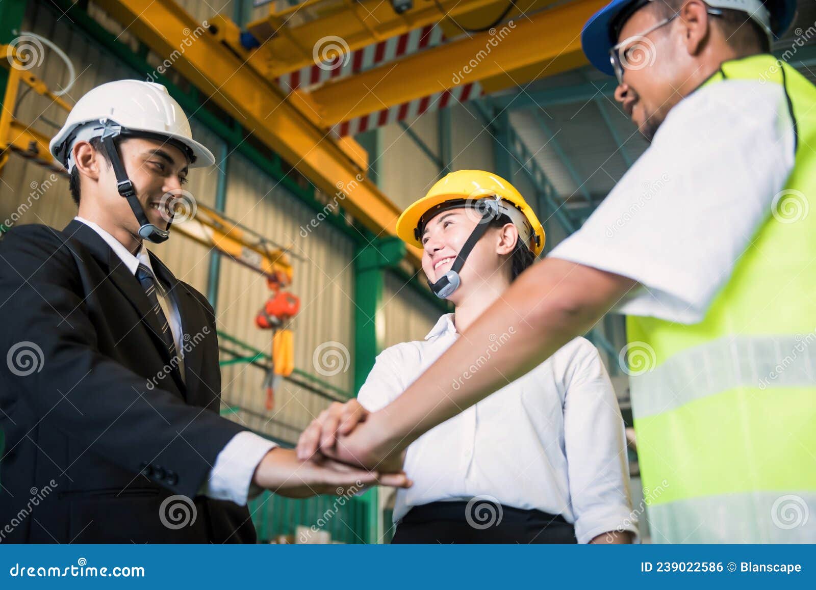 Teamwork in Factory. Stack Hands Stock Photo - Image of businessman ...