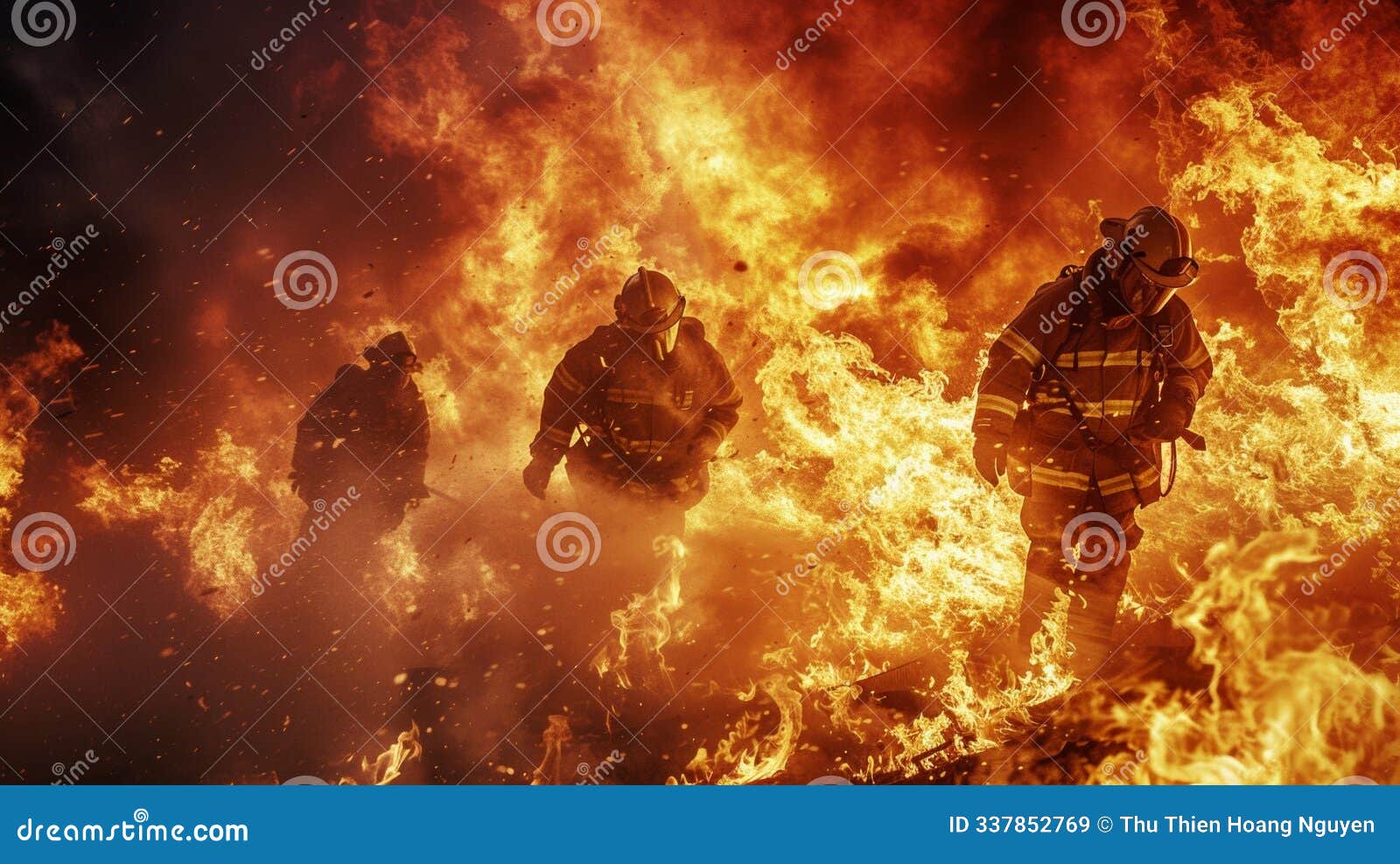 Teamwork in fire, very hot stock image. Image of safety - 337852769