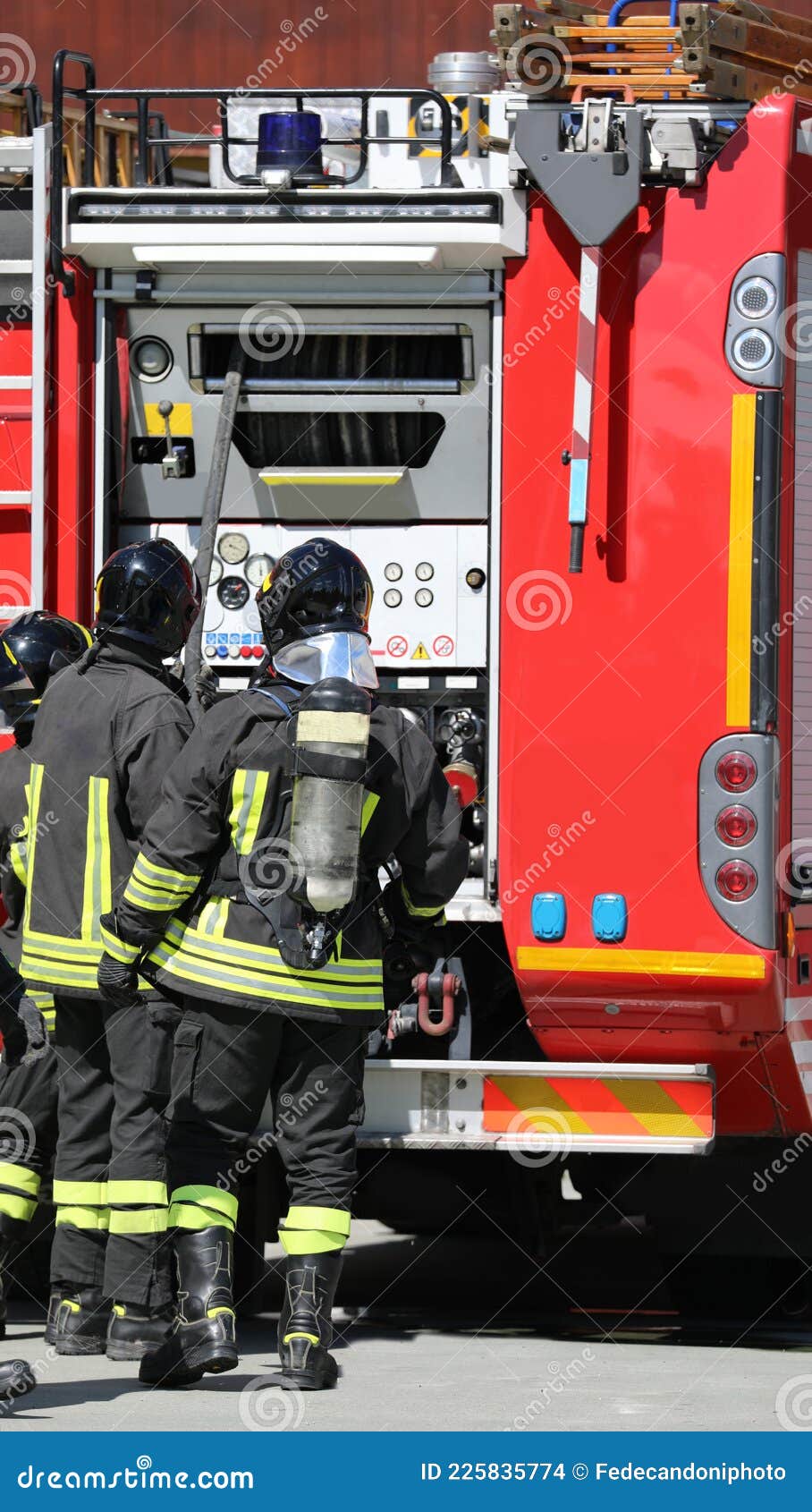Teamwork of firefighters stock photo. Image of oxygen - 225835774