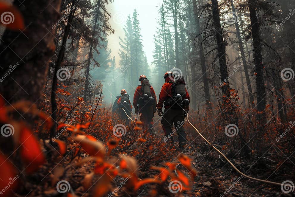 Teamwork of Firefighters in the Forest, Elimination of Tree Fires in ...
