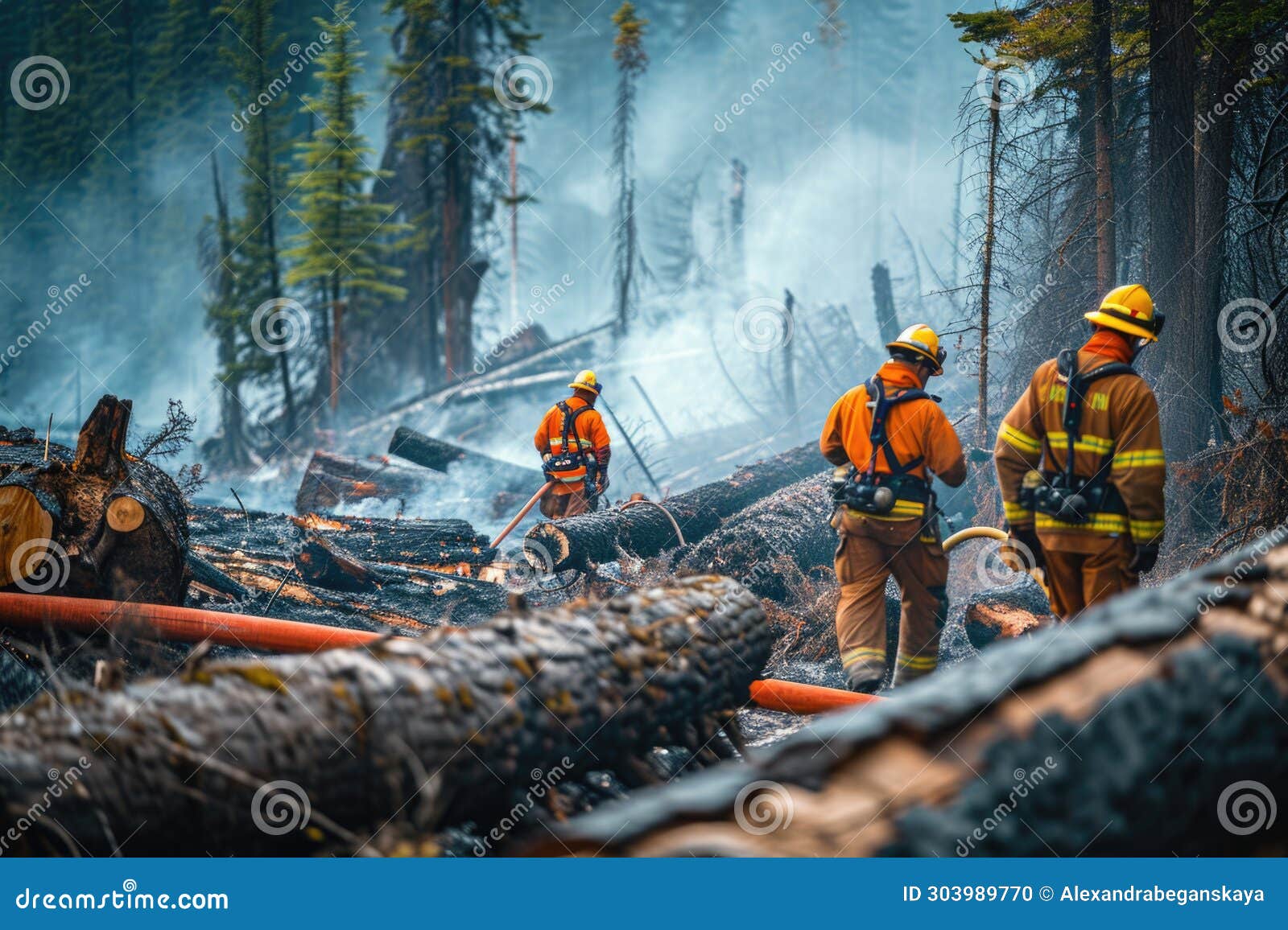 Teamwork of Firefighters in the Forest, Elimination of Tree Fires in ...