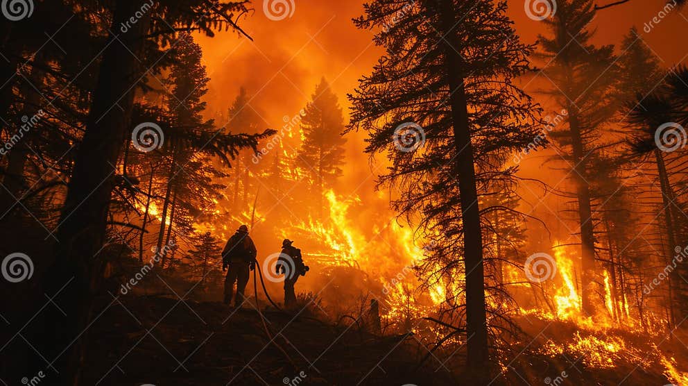 Teamwork of Firefighters in the Forest, Elimination of Tree Fires in ...