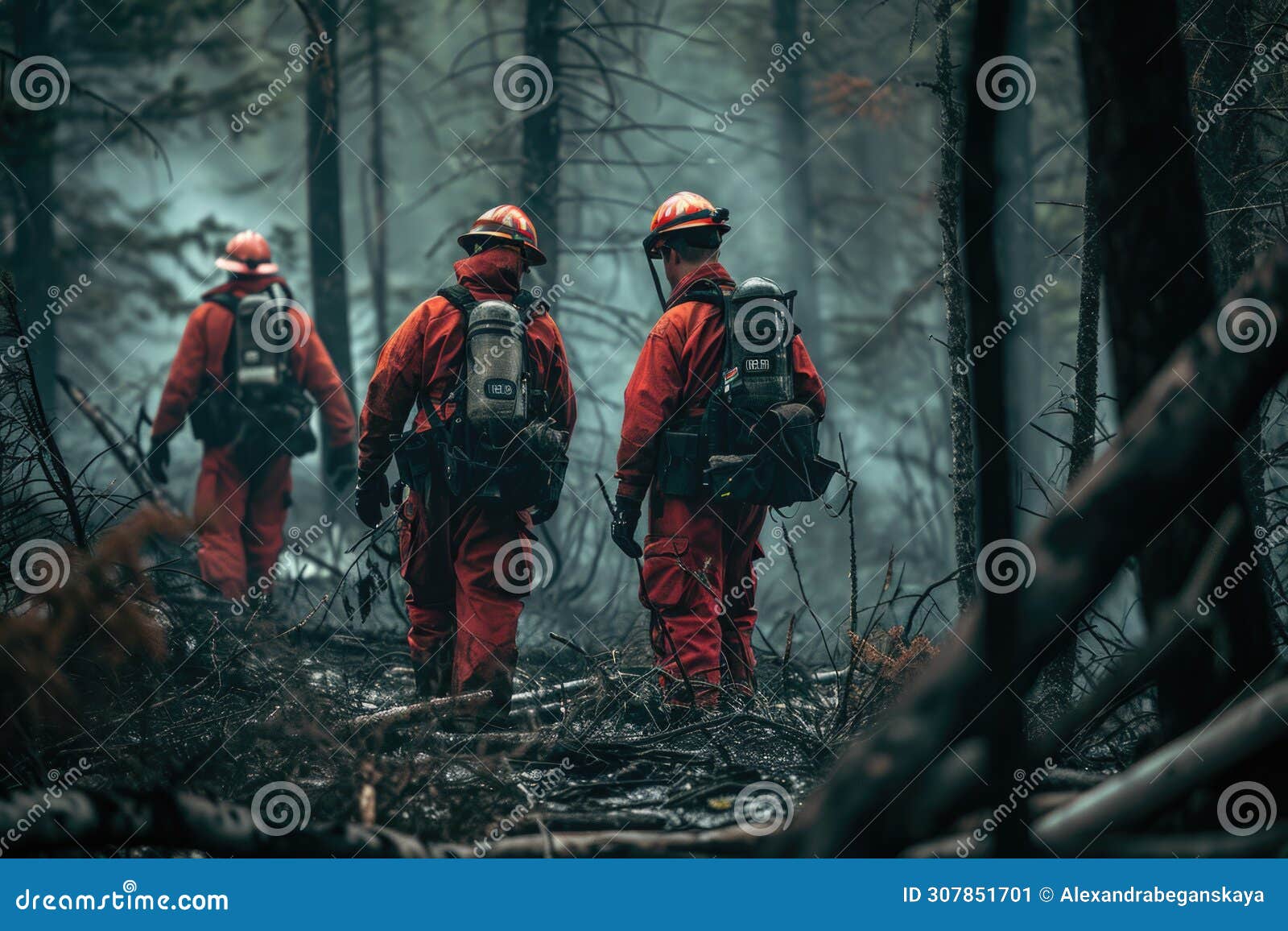 Teamwork of Firefighters in the Forest, Elimination of Tree Fires in ...
