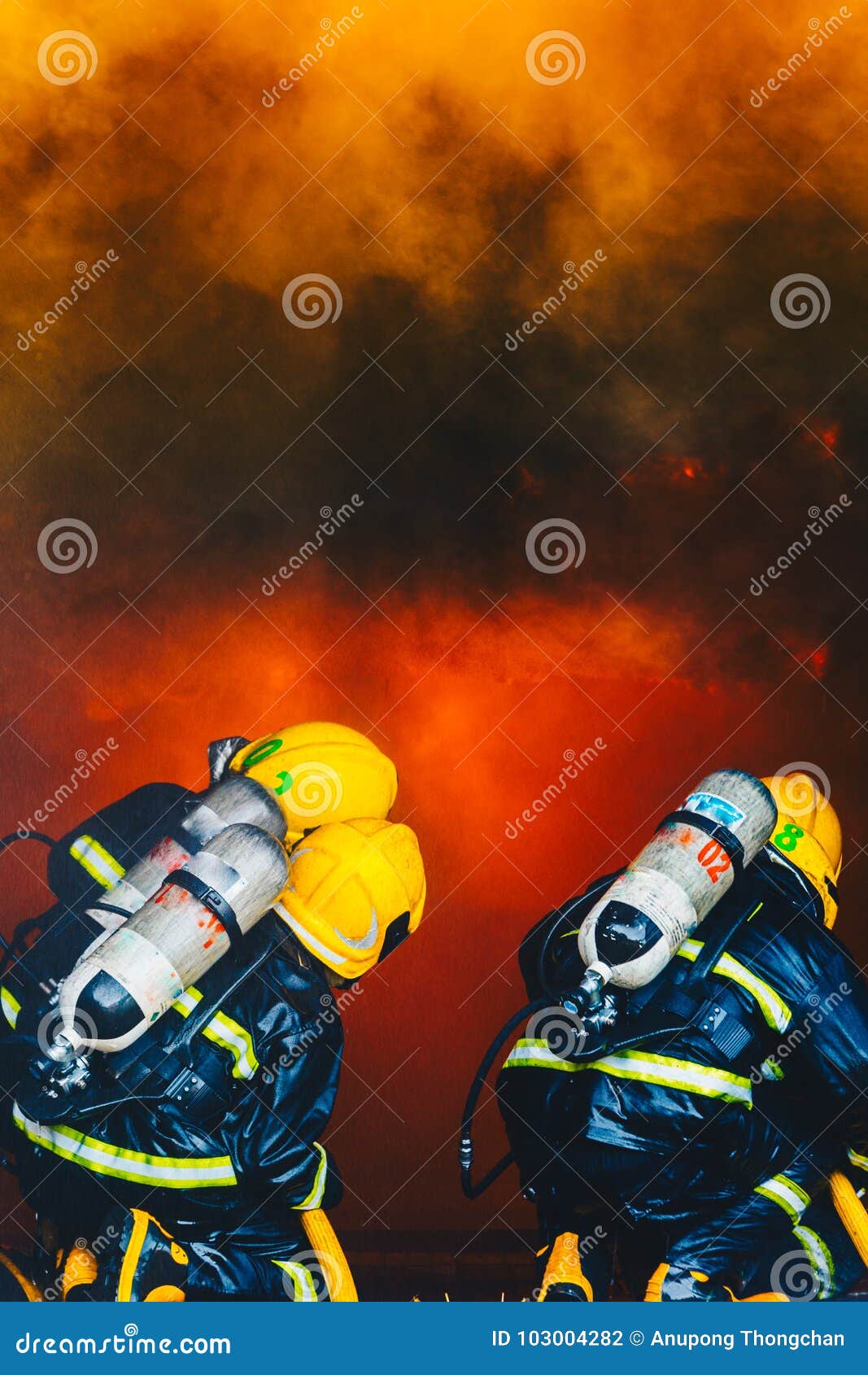 Teamwork of Firefighters Training Stock Photo - Image of orange, flame ...