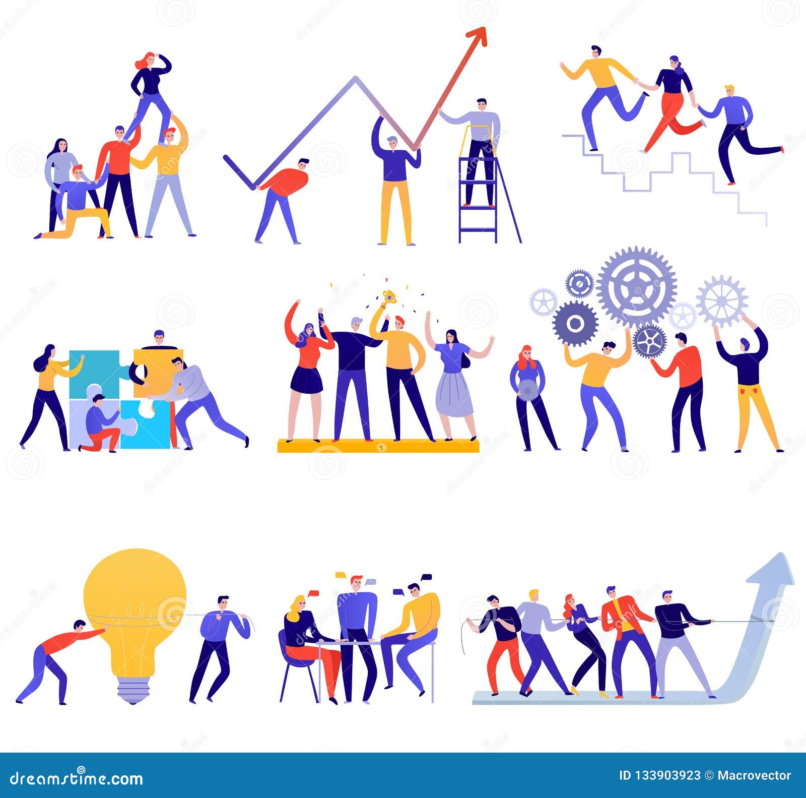 Teamwork Flat Colorful Set stock vector. Illustration of idea - 133903923