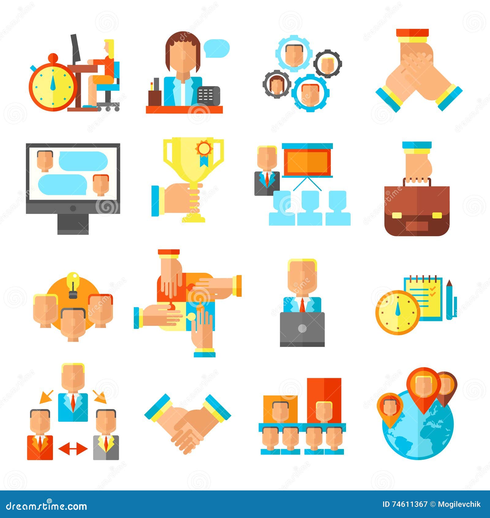 Teamwork Flat Icon Set stock vector. Illustration of businessman - 74611367