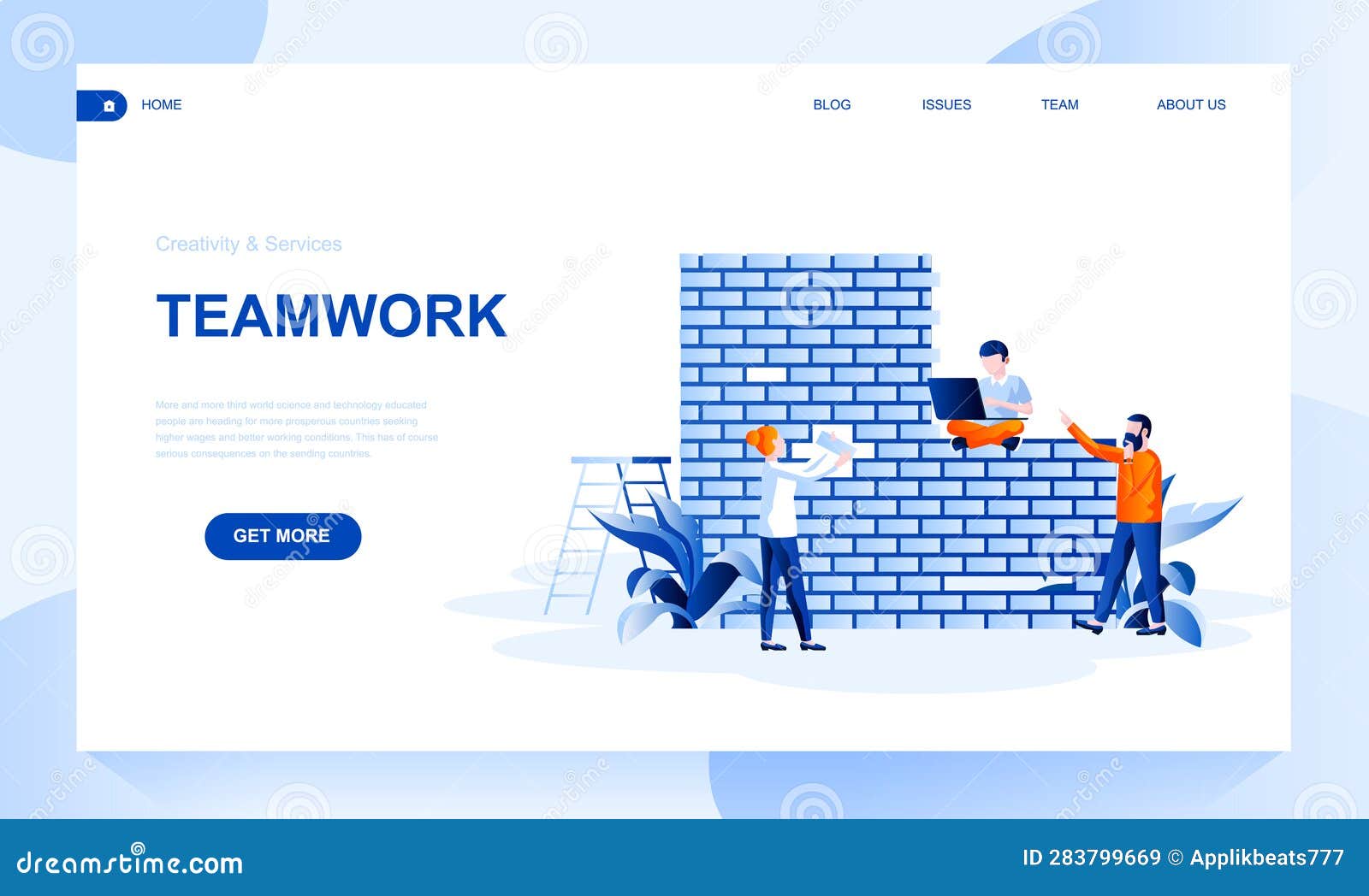 Teamwork Flat Landing Page Template with Header. Business Partnership ...