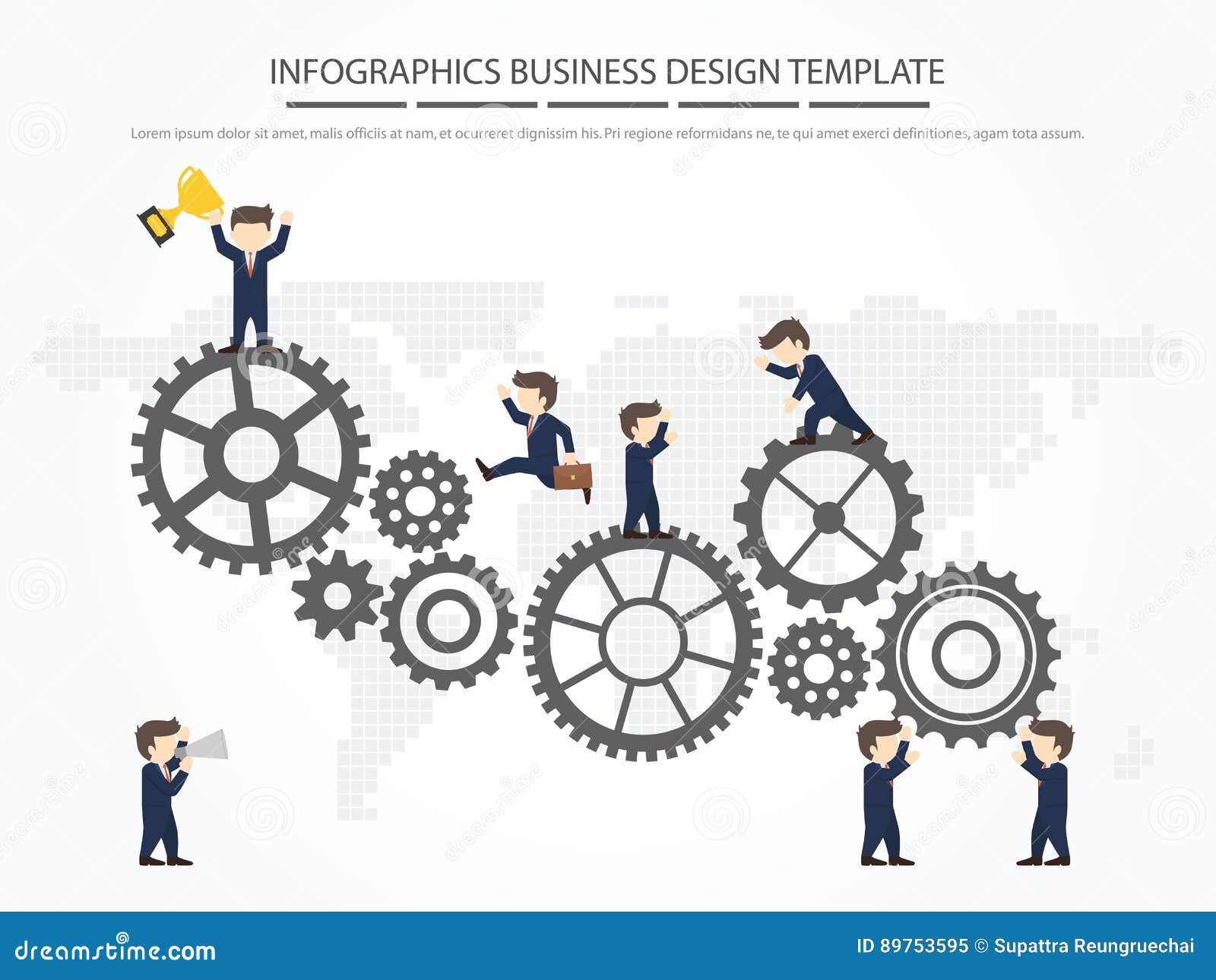 Teamwork with Gear and Businessman. Infographic Template Stock Vector ...
