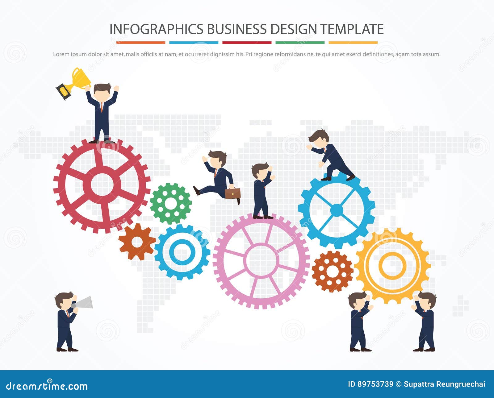 Teamwork with Gear and Businessman. Infographic Template Stock Vector ...