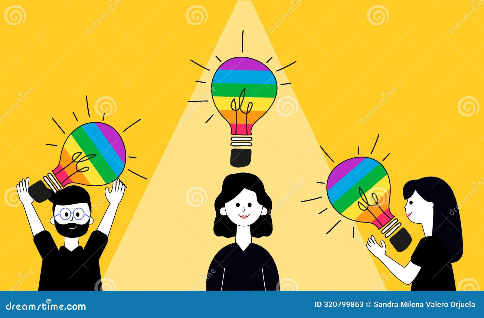 Teamwork and Gender Diversity Concept, Creativity with Rainbow Bulbs ...