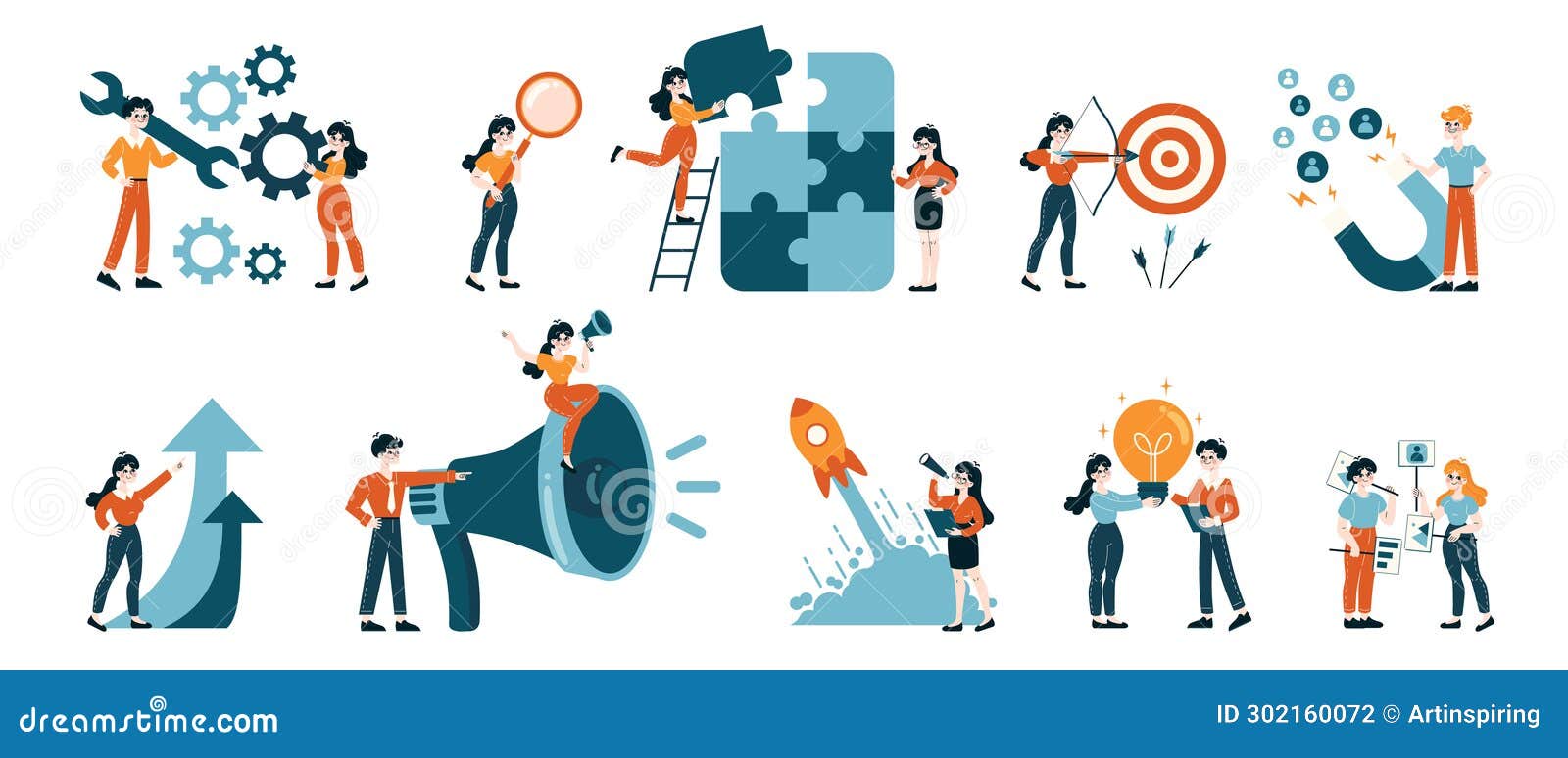 Teamwork and Goal Setting Set Stock Vector - Illustration of strategy ...