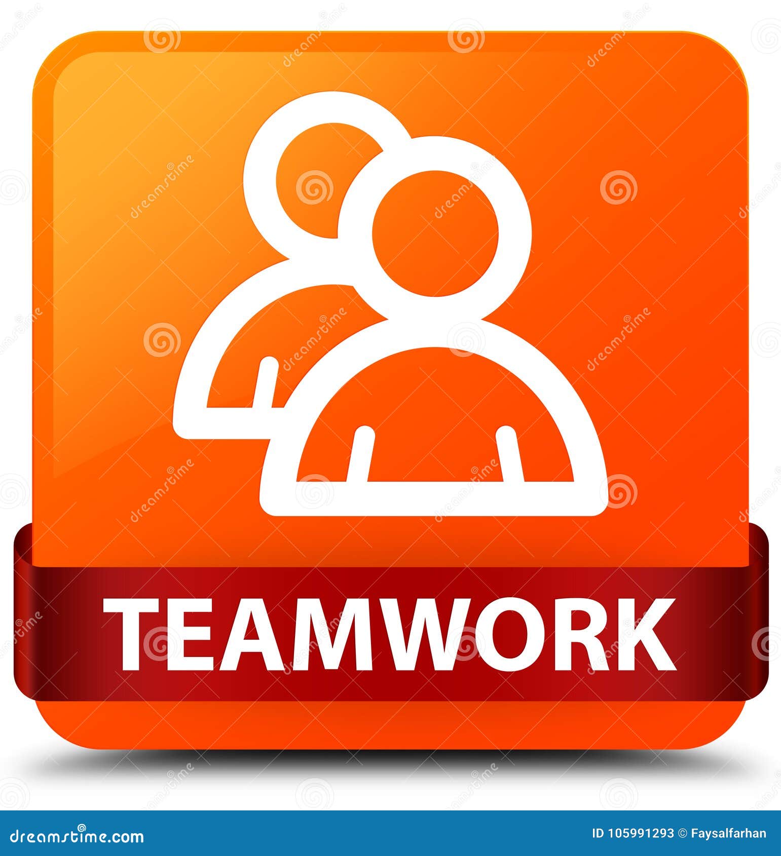 Teamwork (group Icon) Orange Square Button Red Ribbon in Middle Stock ...