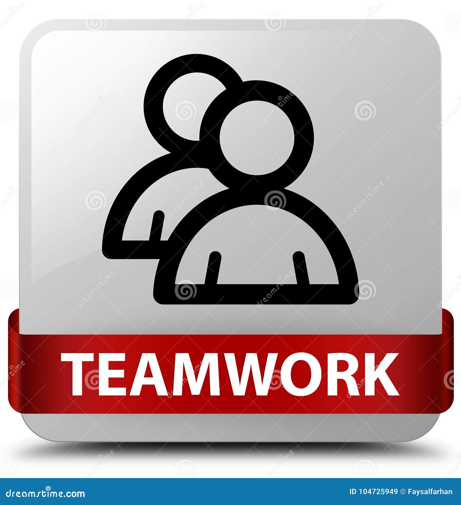 Teamwork (group Icon) White Square Button Red Ribbon in Middle Stock ...