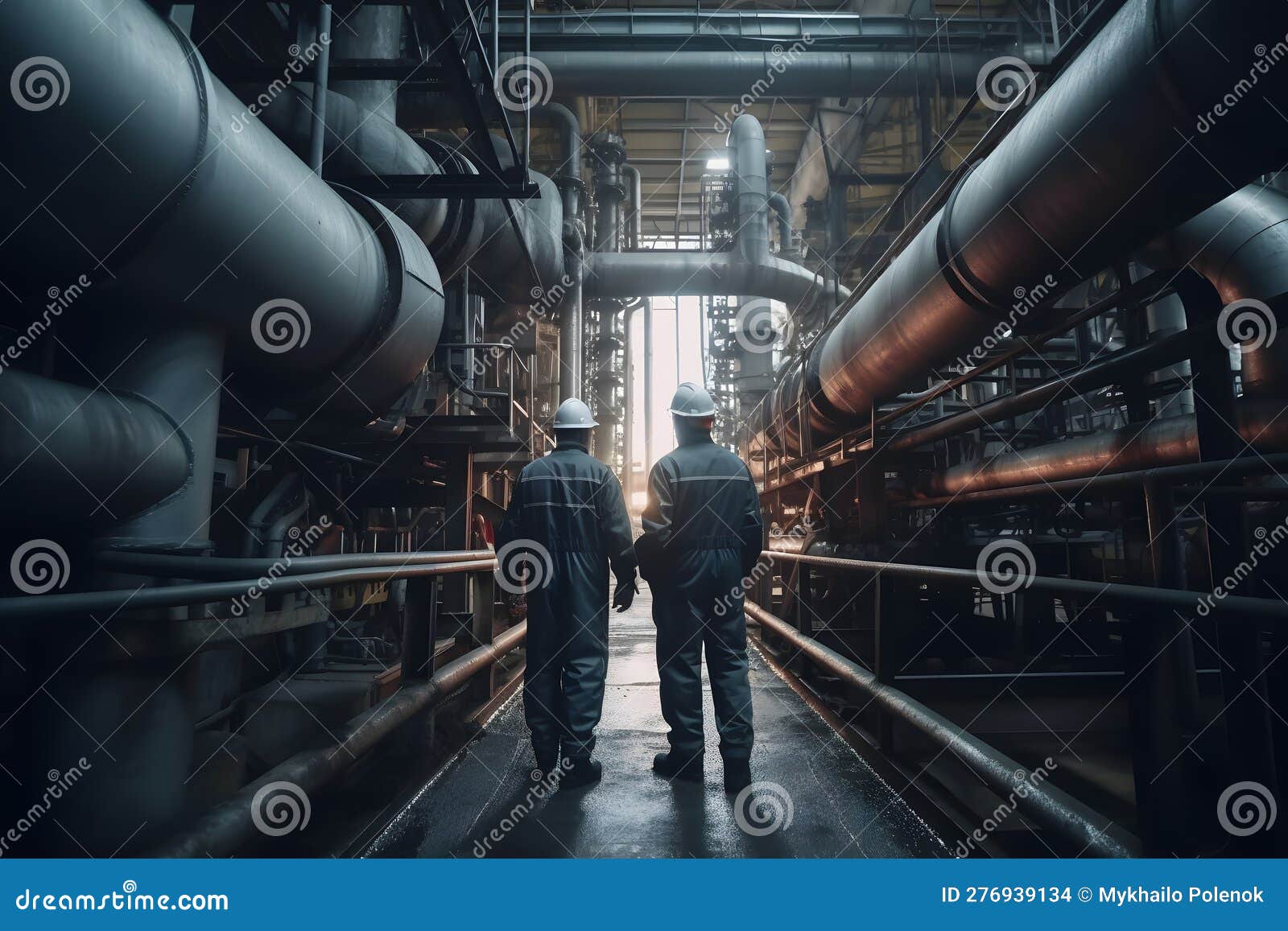 Teamwork: Group of Industrial Workers in a Refinery - Oil Processing ...