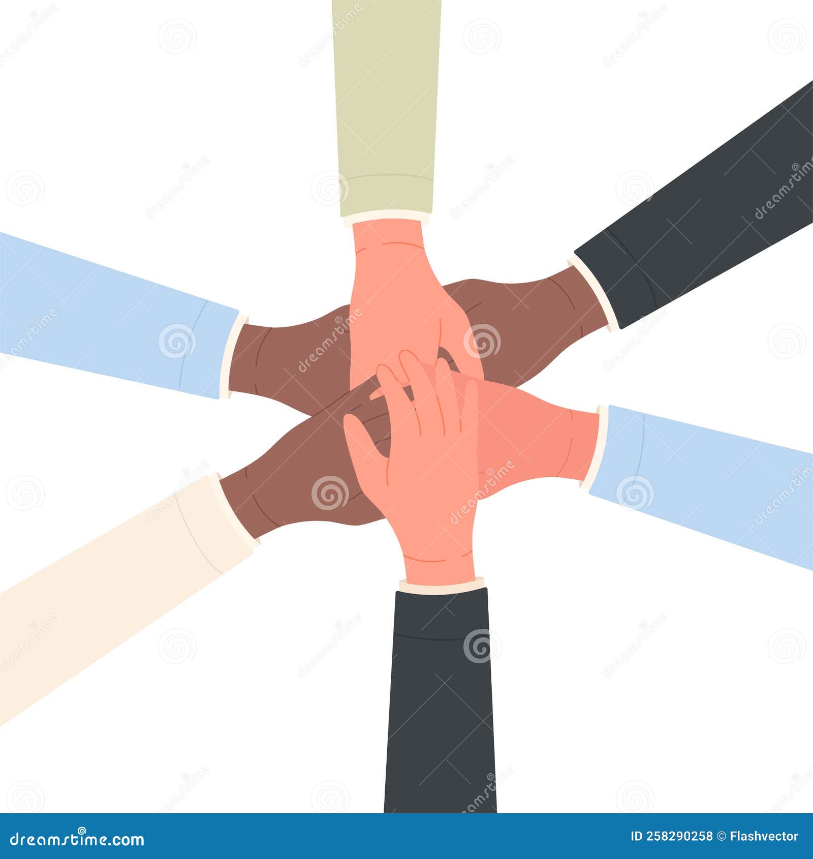 Teamwork hands together stock vector. Illustration of close - 258290258