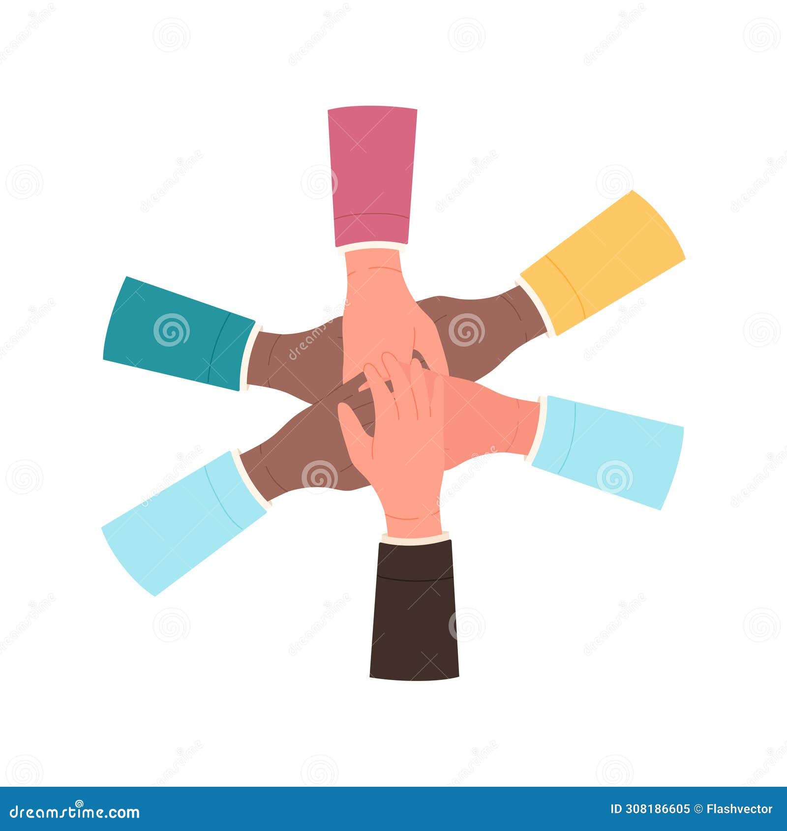 Teamwork hands together stock vector. Illustration of college - 308186605