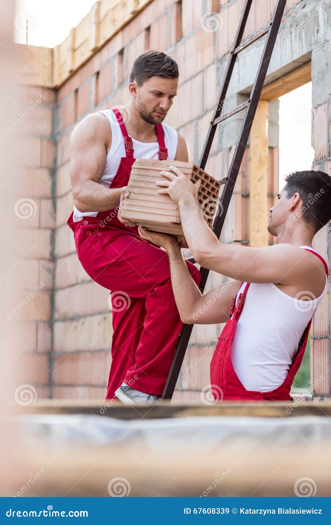 Teamwork during Home Construction Stock Image - Image of site ...