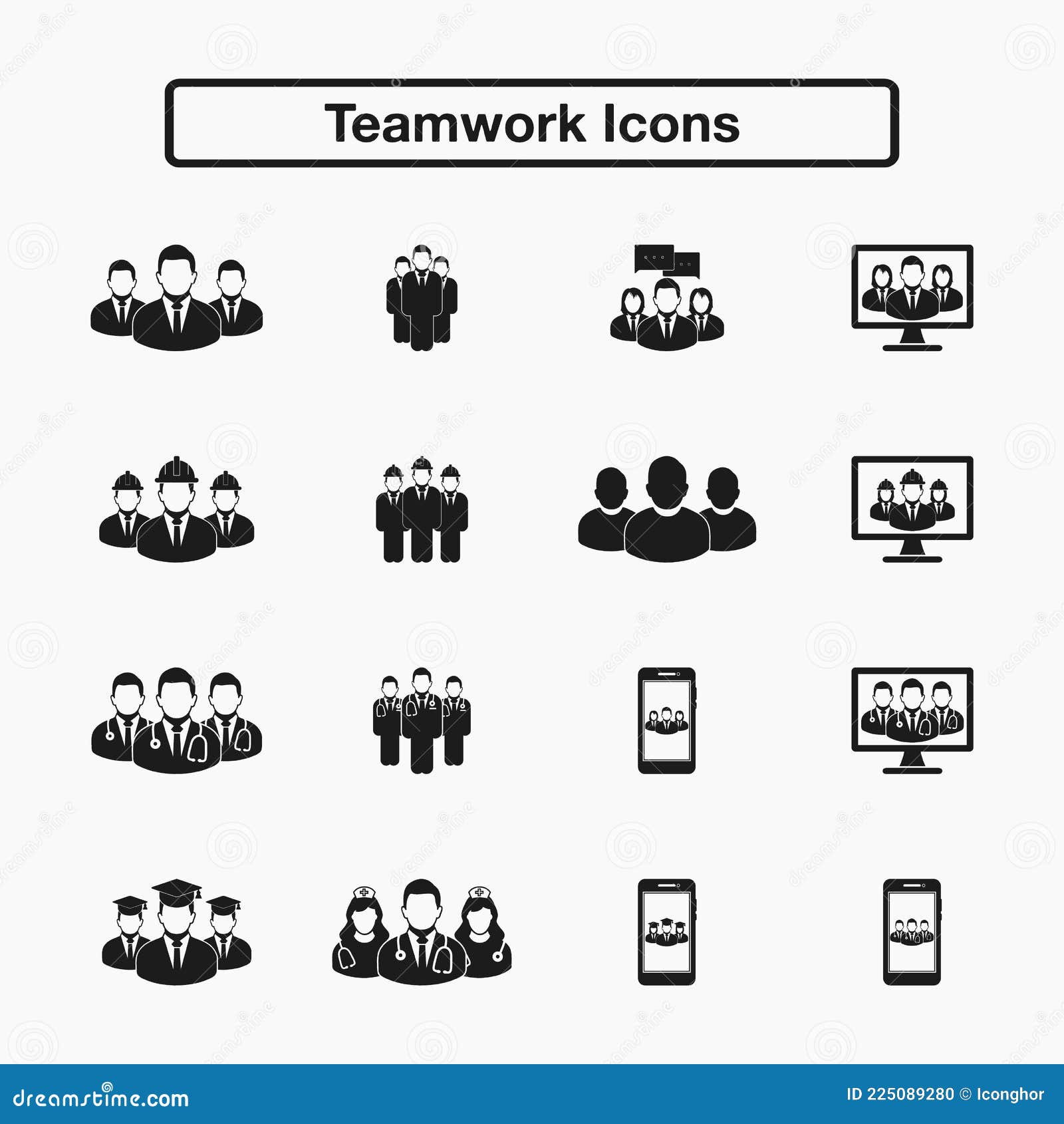 Teamwork Icon set. stock vector. Illustration of style - 225089280
