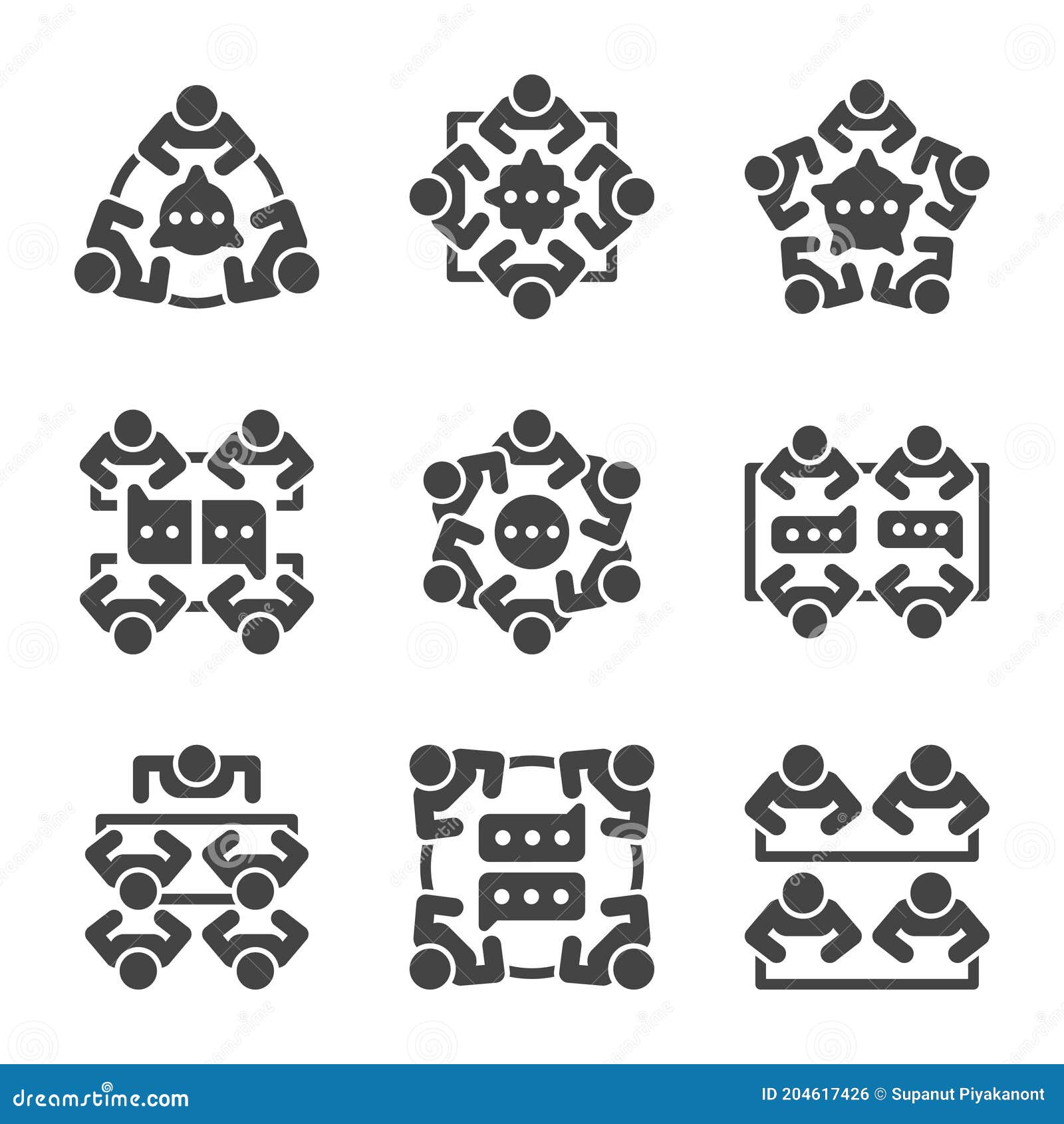 Teamwork icon set stock vector. Illustration of brainstorming - 204617426