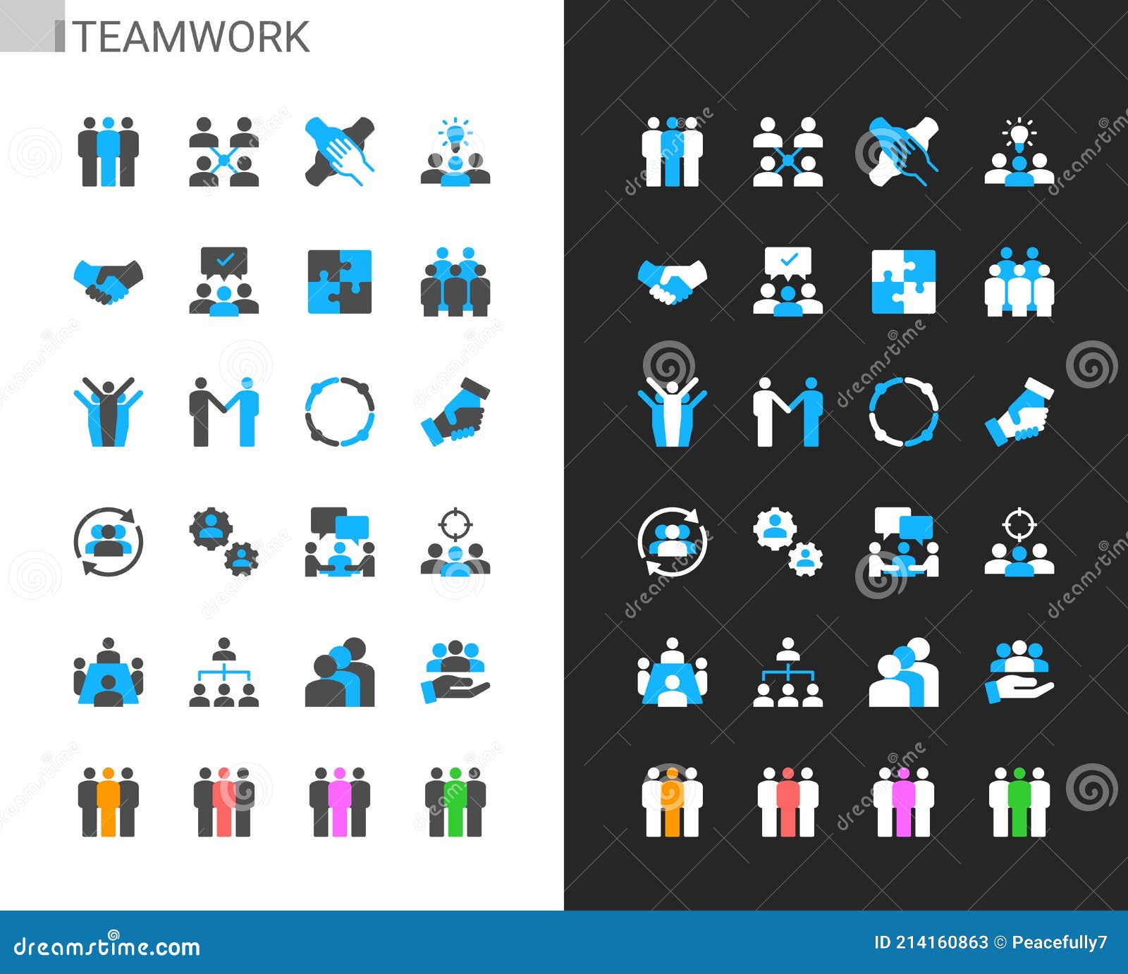 Teamwork Icons Light And Dark Theme Cartoon Vector | CartoonDealer.com ...