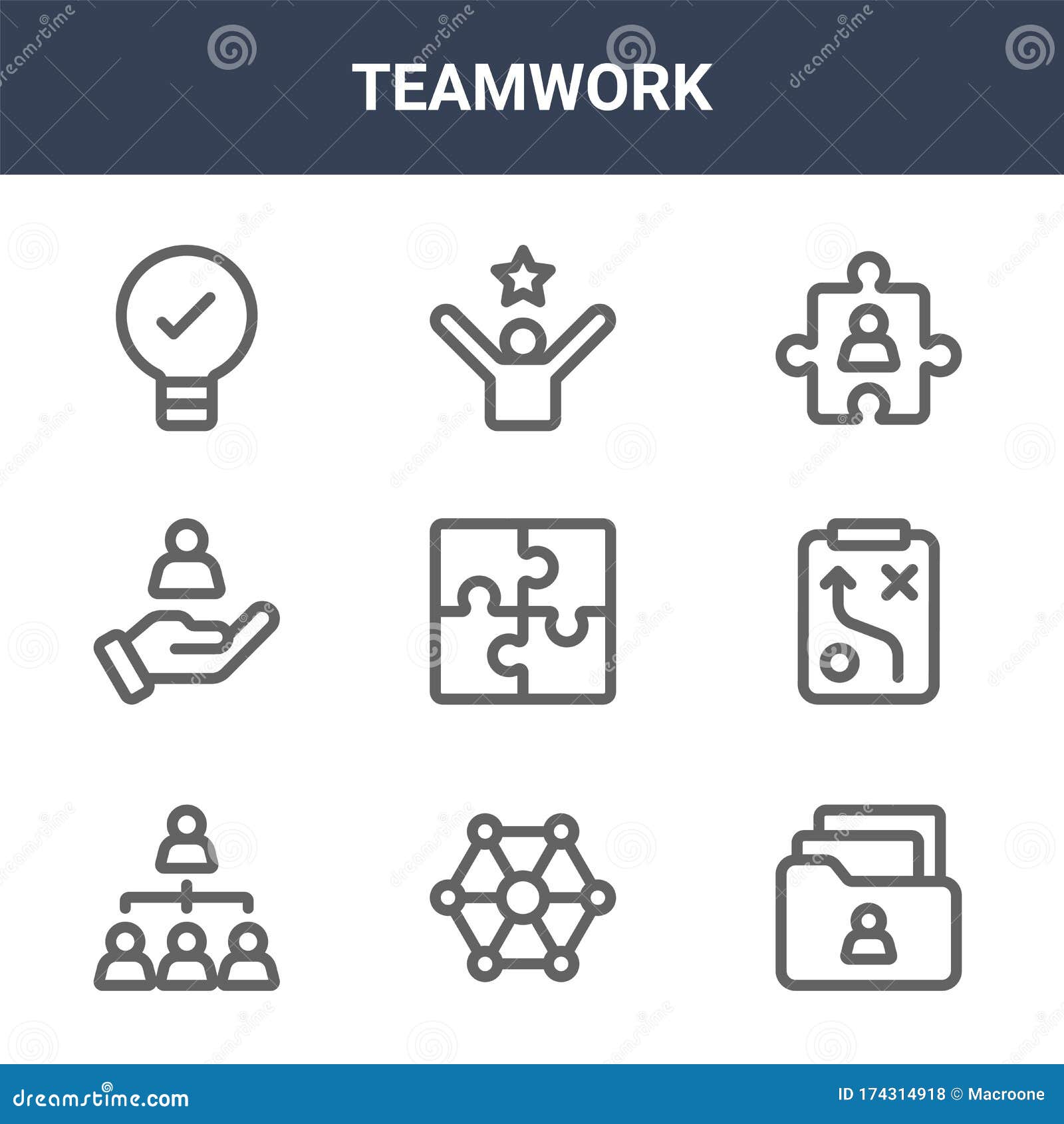 9 Teamwork Icons Pack. Trendy Teamwork Icons on White Background. Thin ...