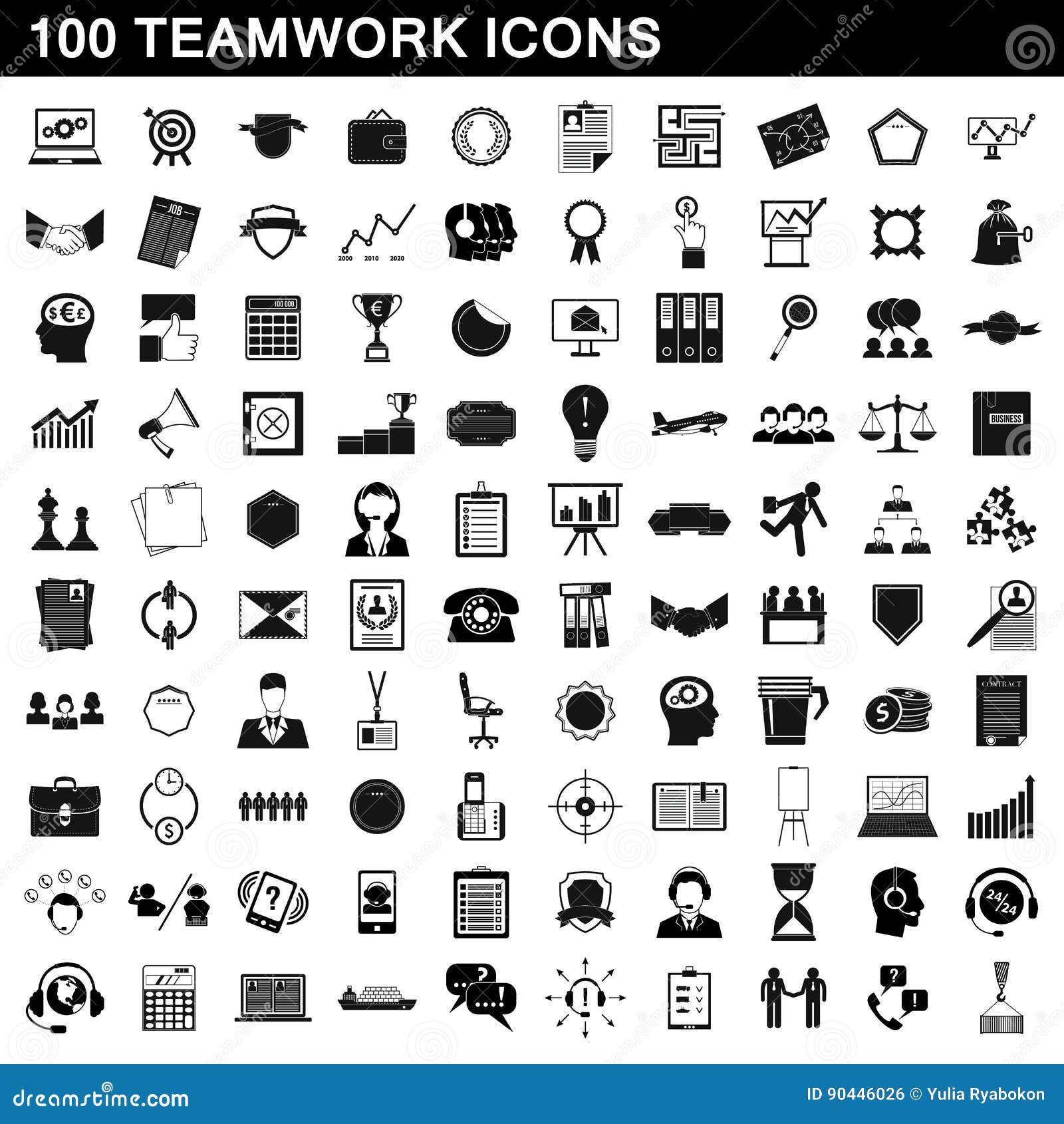 100 Teamwork Icons Set, Simple Style Stock Vector - Illustration of ...