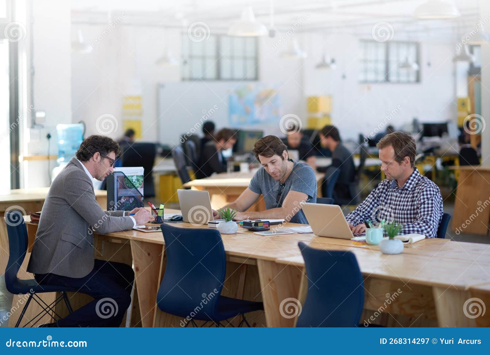 Teamwork and Ideas in Action. Colleagues Working on Laptops at a Desk ...
