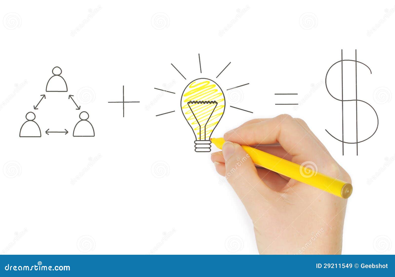 Teamwork and Ideas Equal Money, Business Concept with Hand and Pen ...