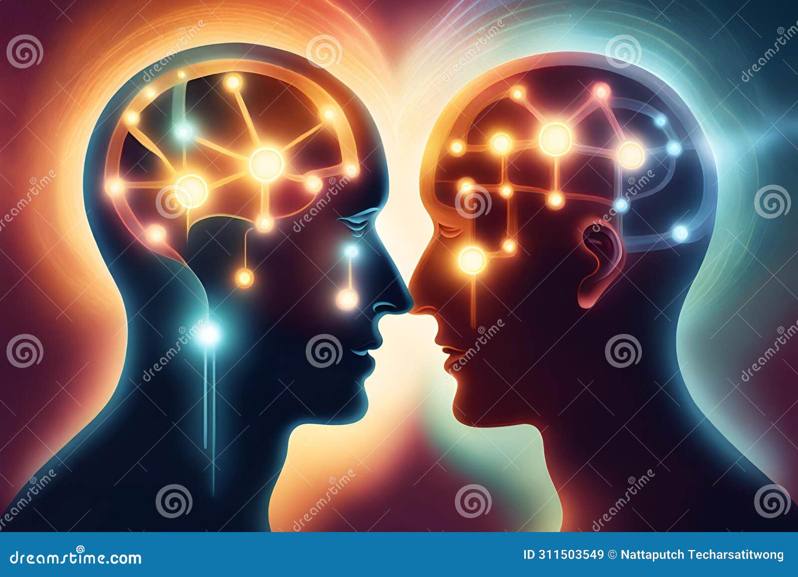 Teamwork and Ideas Represented by Two Human Heads Facing Each Other ...