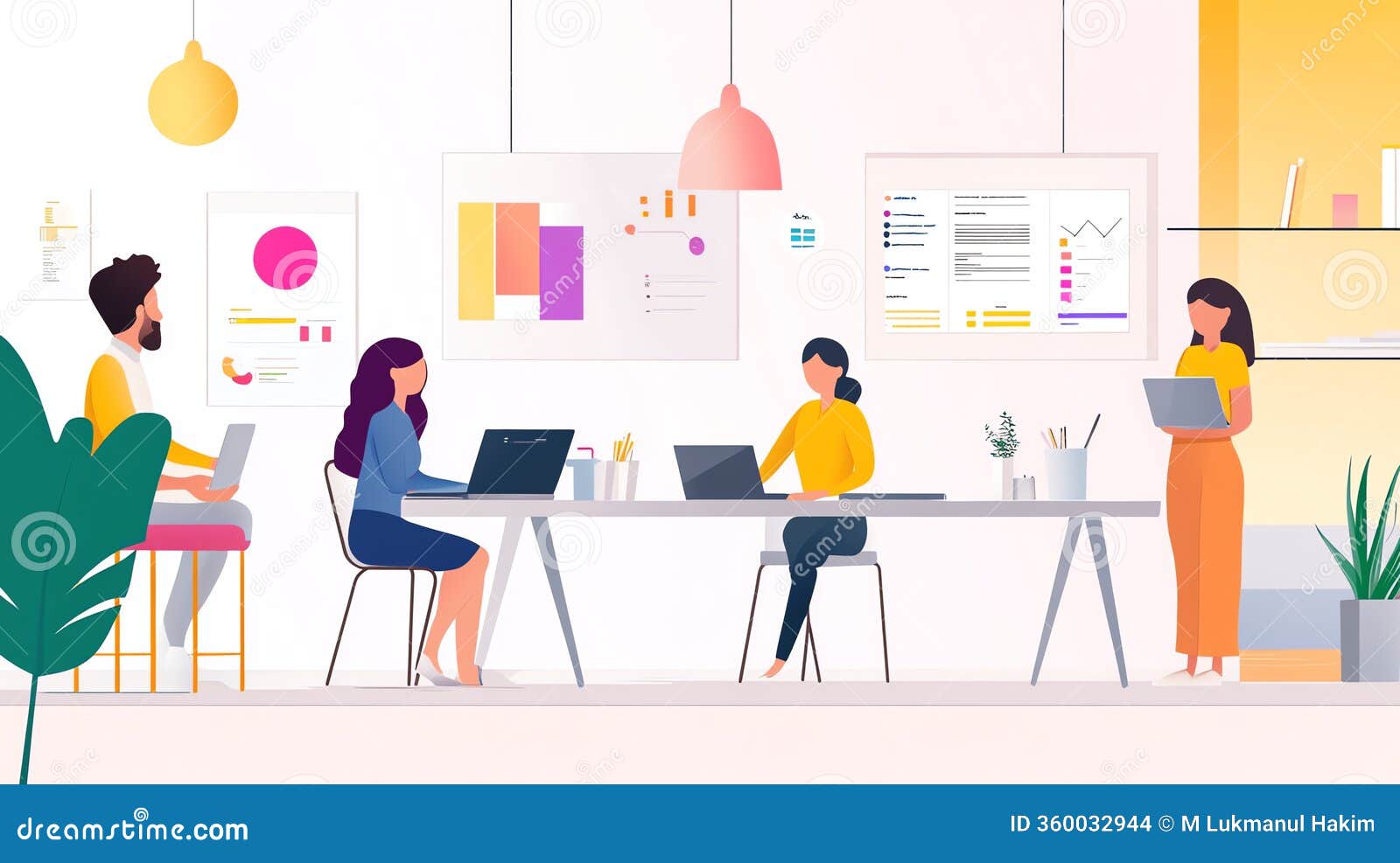 Teamwork Illustration: Modern Office Collaboration Stock Photo - Image ...