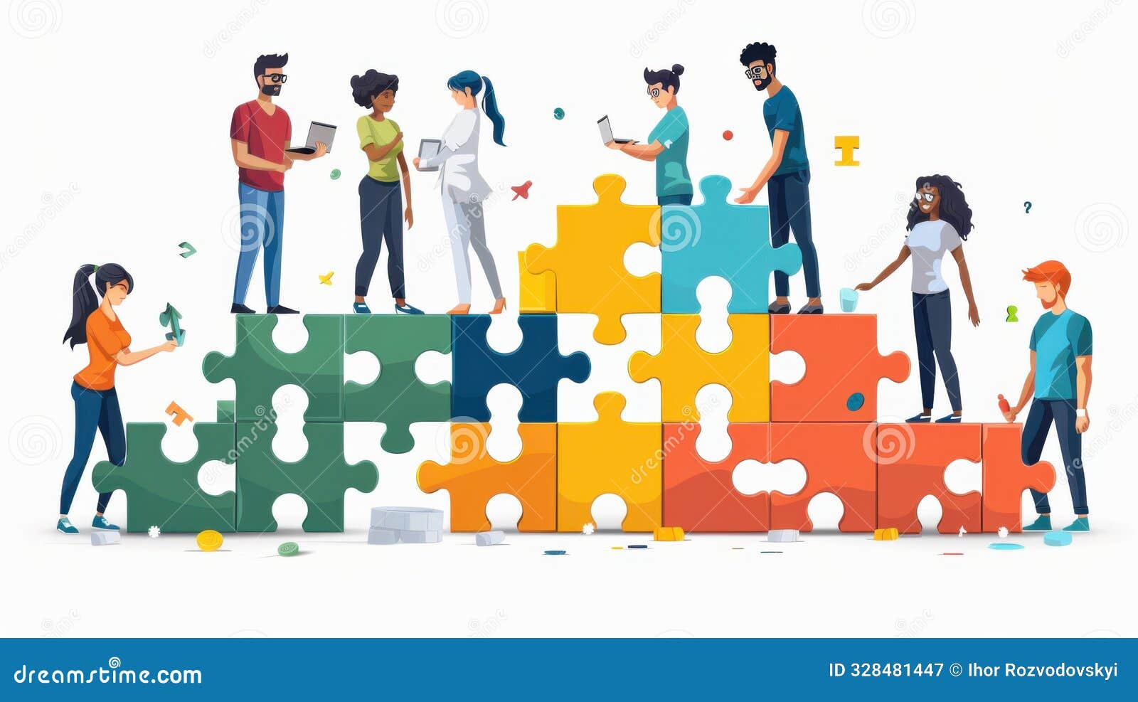 Teamwork, Interaction between All Team Members. Team Building Flat ...