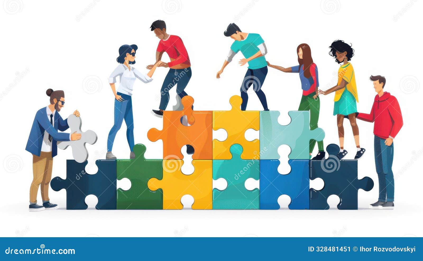 Teamwork, Interaction between All Team Members. Team Building Flat ...