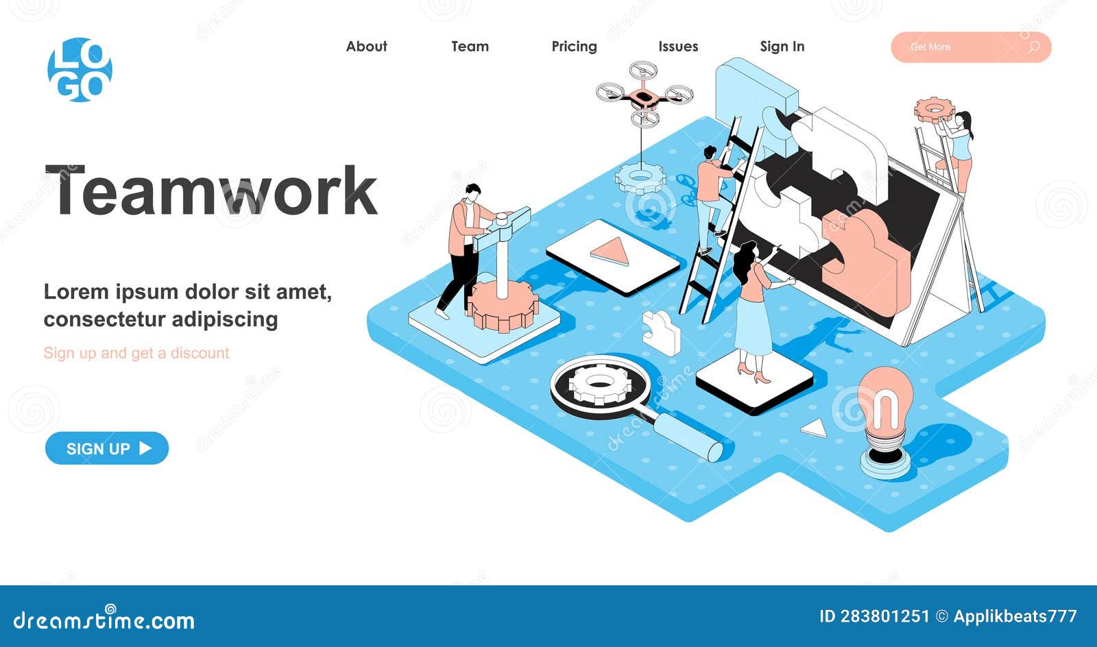 Teamwork Isometric Concept. Colleagues Work Together, Collaboration and ...