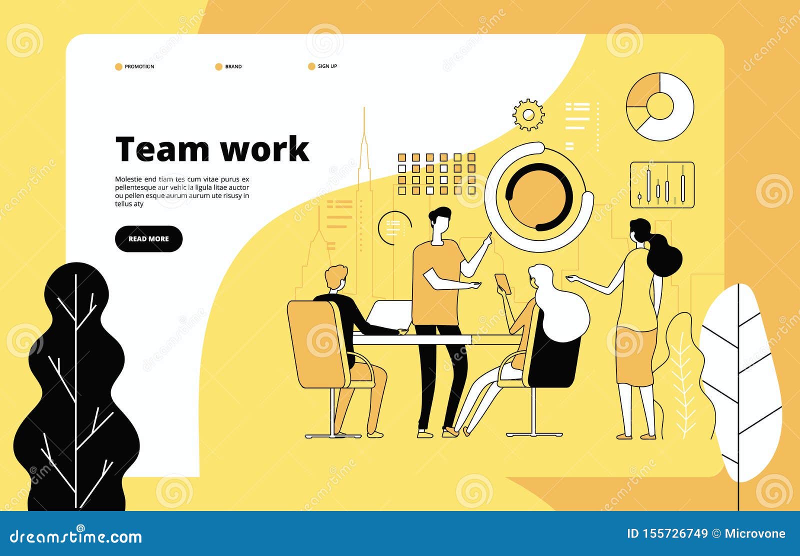Teamwork Landing Page. Employees Working Together. Data Analysis ...