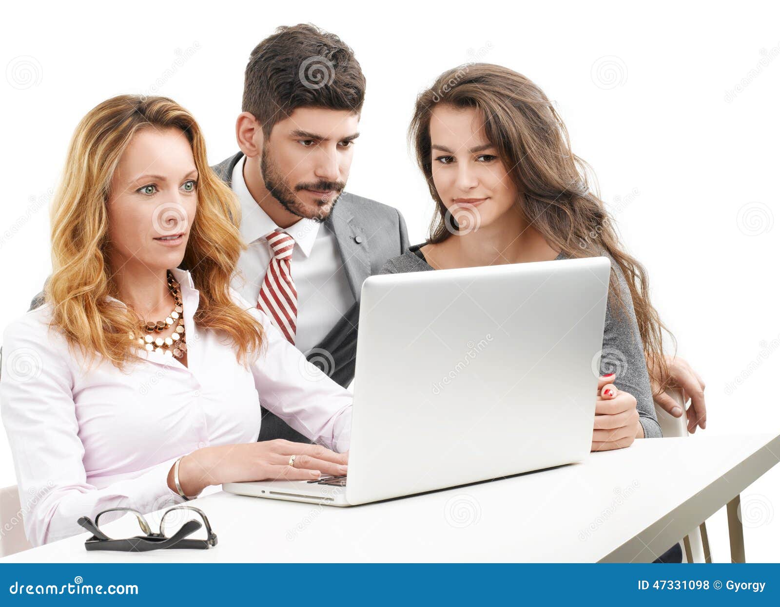 Teamwork with laptop stock photo. Image of analyzing - 47331098