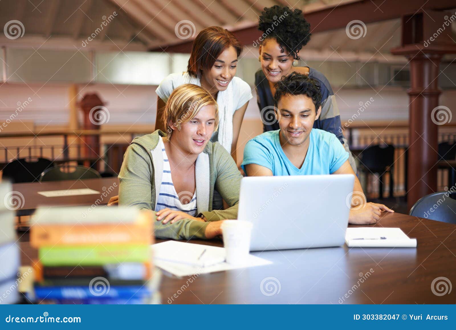 Teamwork, Laptop or Group of Students Studying in University, College ...