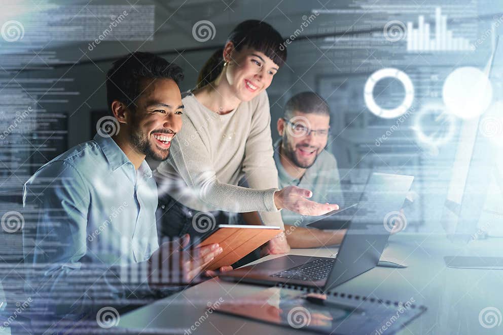 Teamwork, Laptop Hologram and People Success in Data Analytics, Cyber Security Research and ...