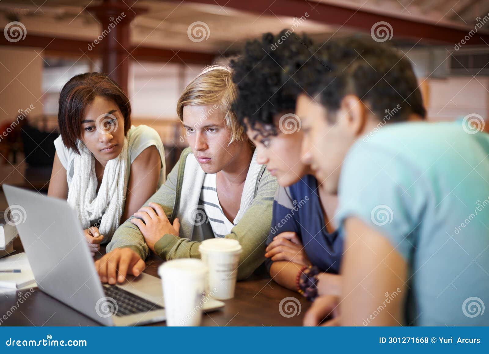 Teamwork, Laptop or Students Studying in School, University Library or ...