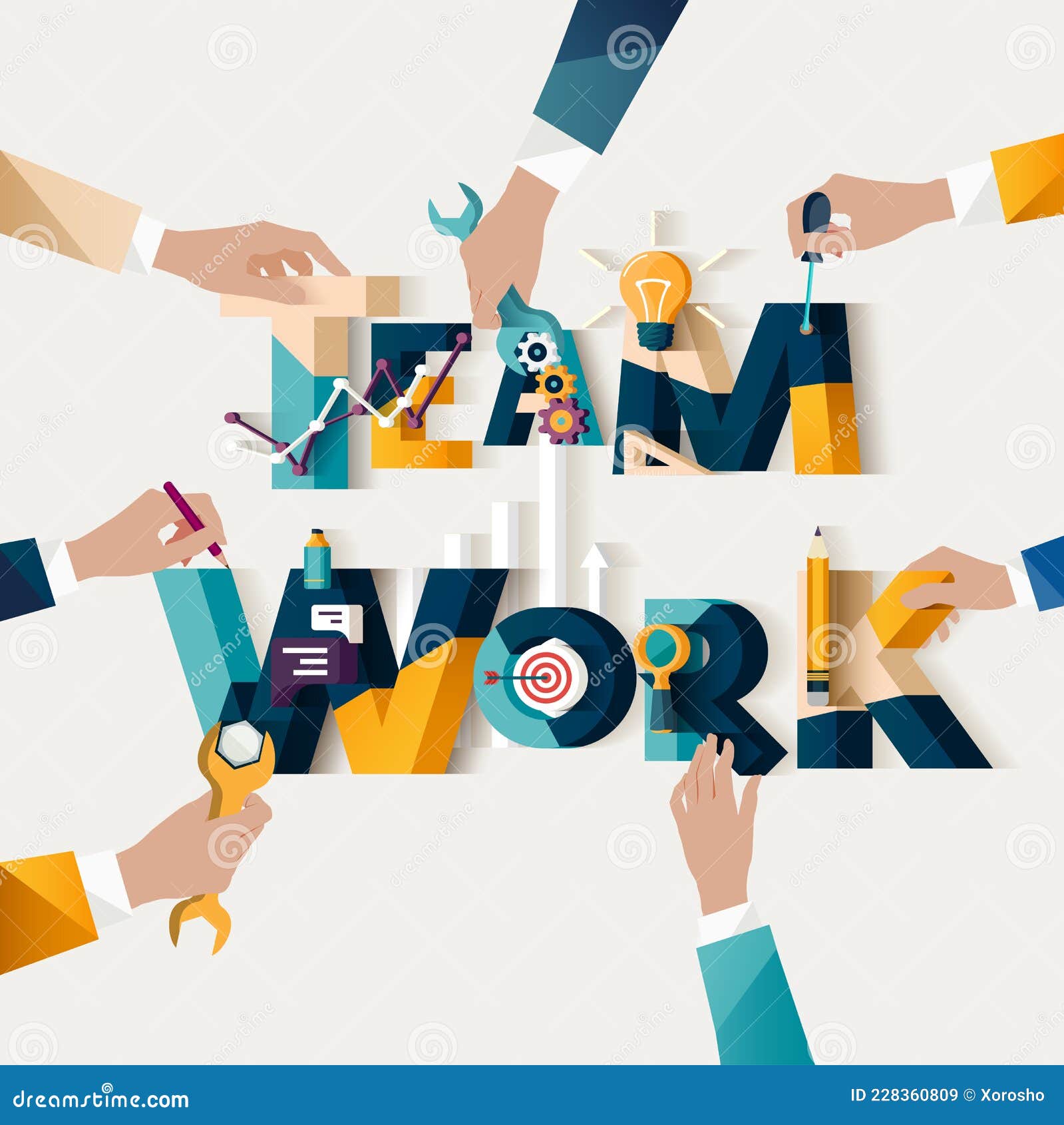 Teamwork Lettering Template Made From Puzzle Pieces Vector Illustration ...
