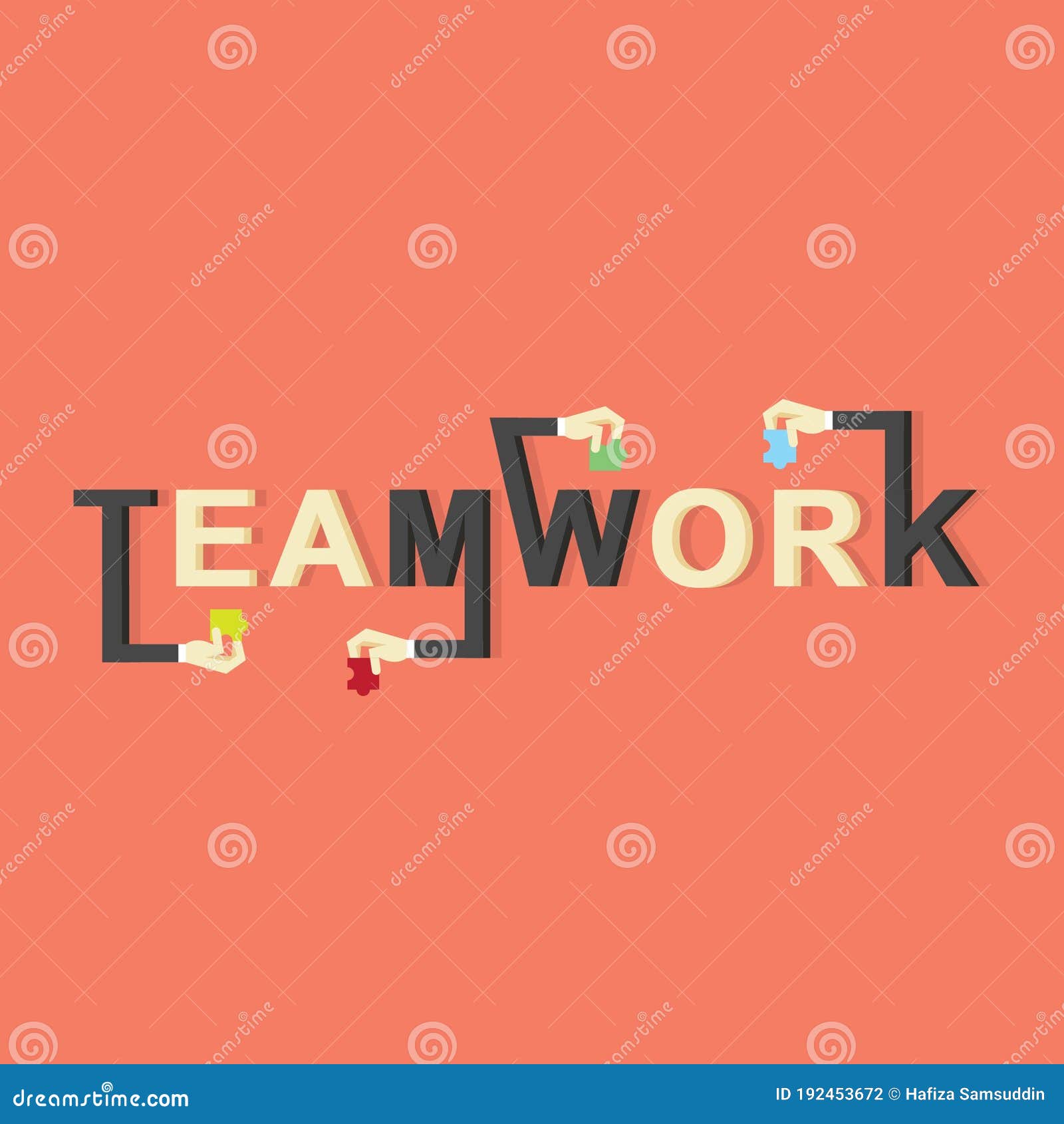 Teamwork Lettering Template Made From Puzzle Pieces Vector Illustration ...