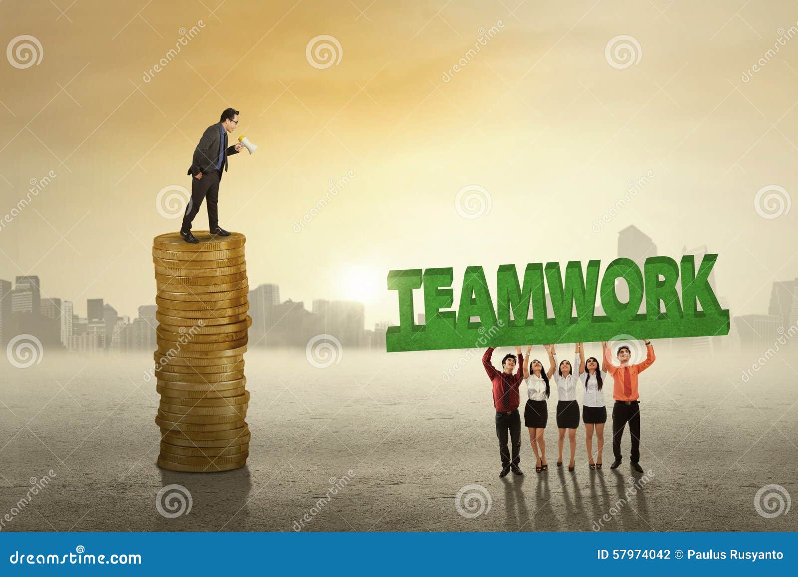 Teamwork Lift a Text Commanded by Their Boss Stock Illustration ...