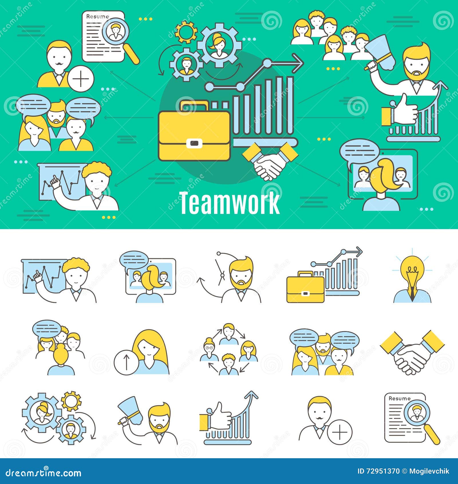 Teamwork Line Icons Vector Illustration, People Group, Handshake ...
